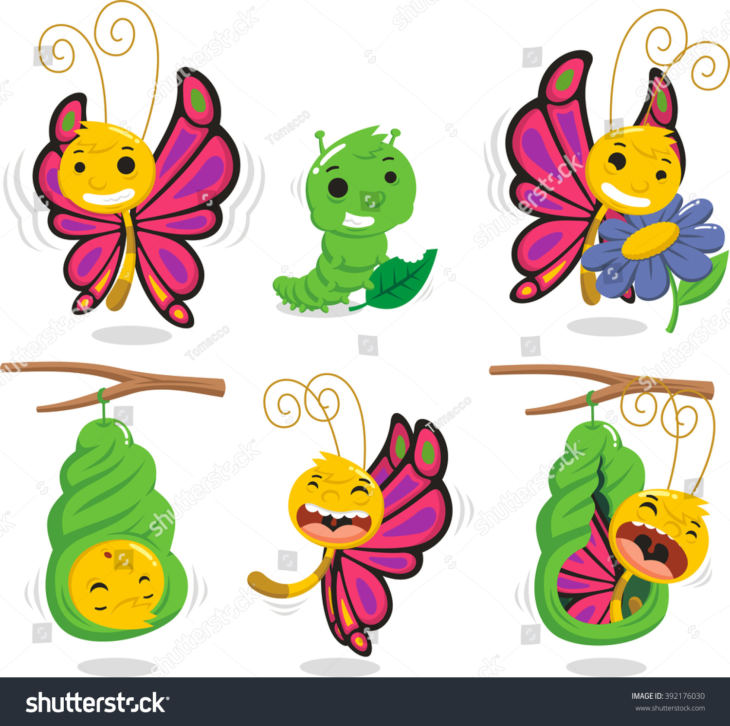 Butterfly Cartoon Set: vector de stock (libre de regalías) 392176030