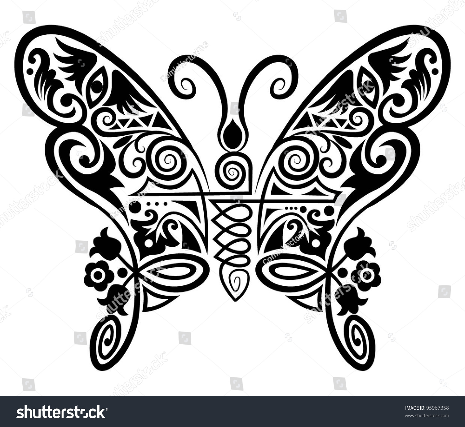 Butterfly Ink Drawing: vector de stock (libre de regalías) 95967358