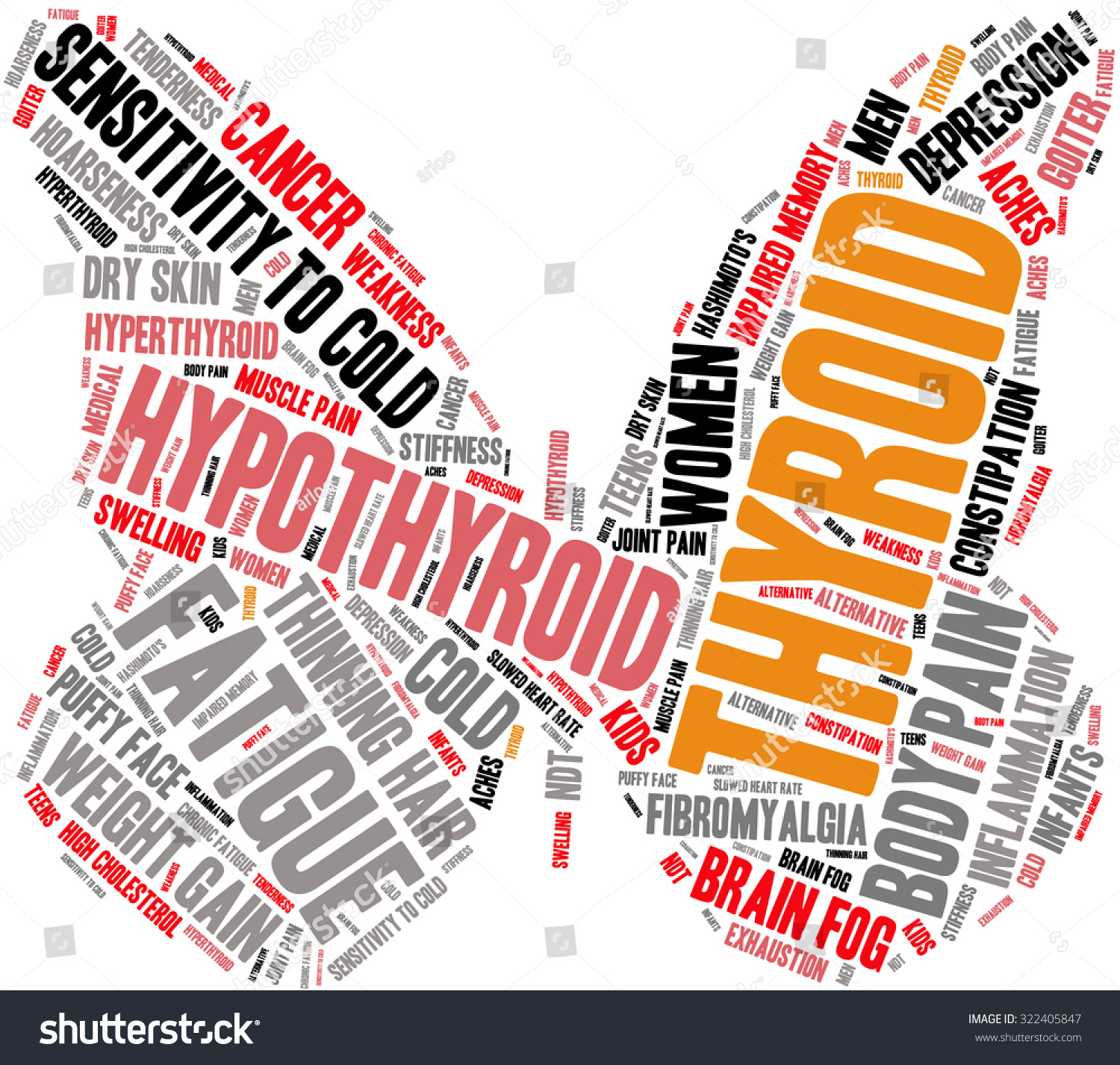 Butterfly Shaped Thyroid Word Cloud On Stock Vector (Royalty Free ...