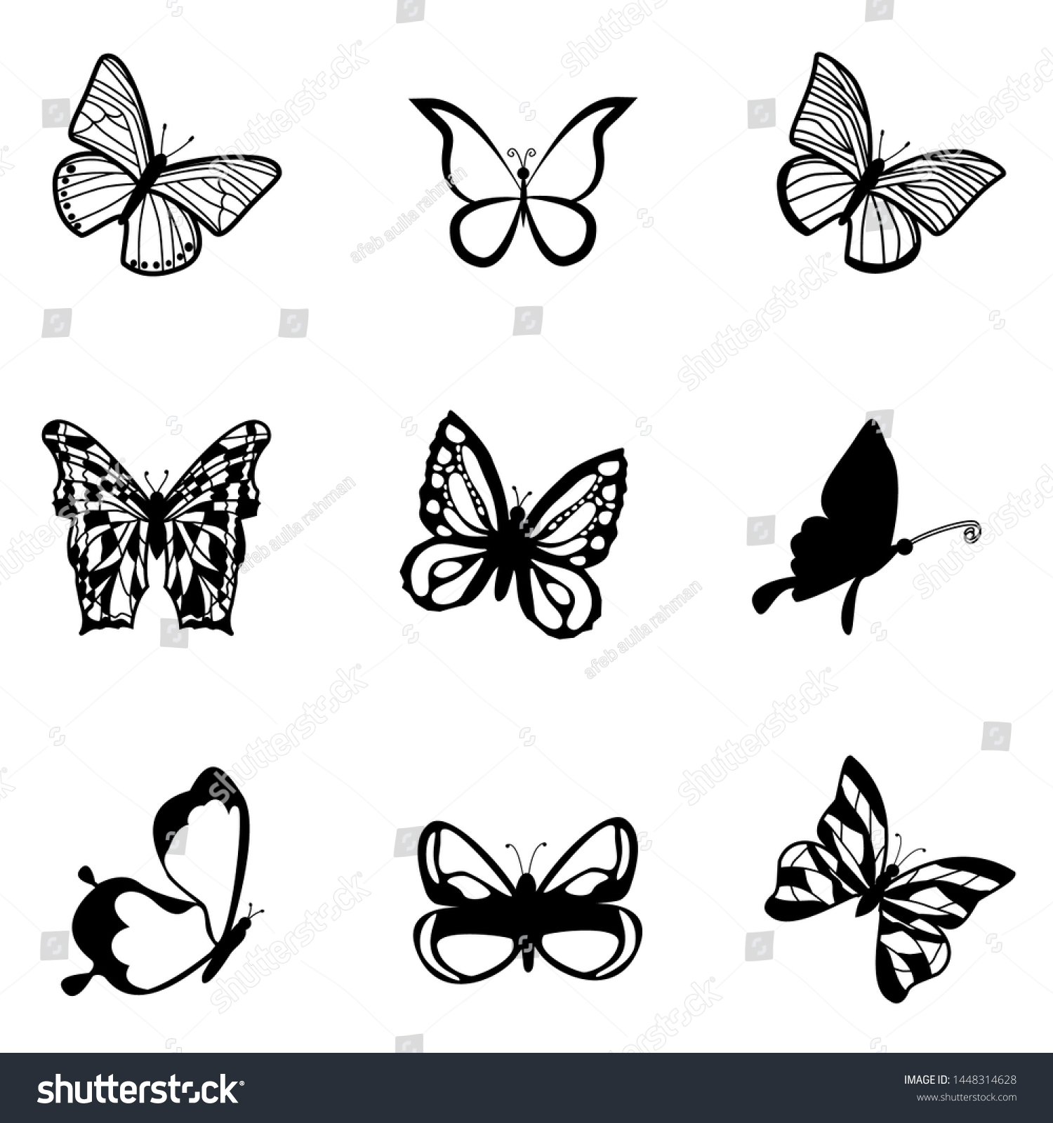 Butterfly Silhouette Icons Set Vector Illustrations Stock Vector ... Butterfly Silhouette Icons Set Vector Illustrations Stock Vector ...