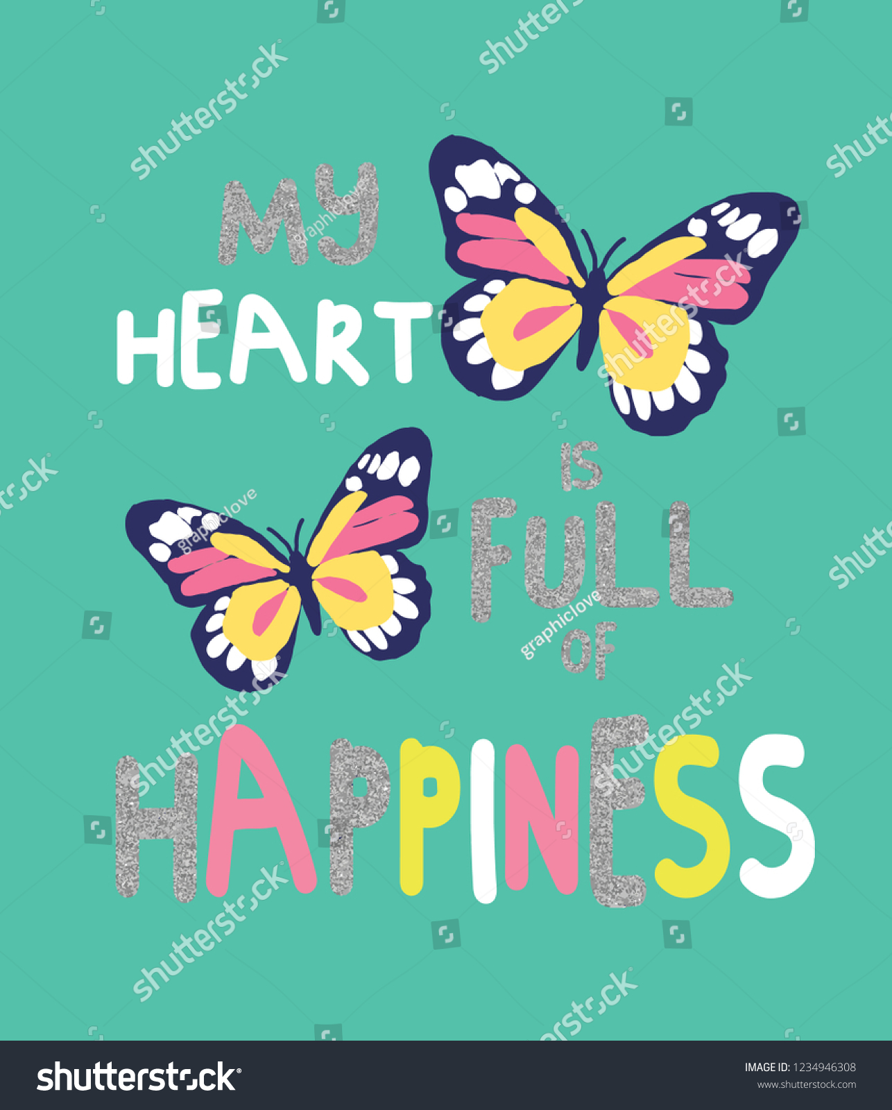Butterfly Slogan Heart Stock Vector (Royalty Free) 1234946308
