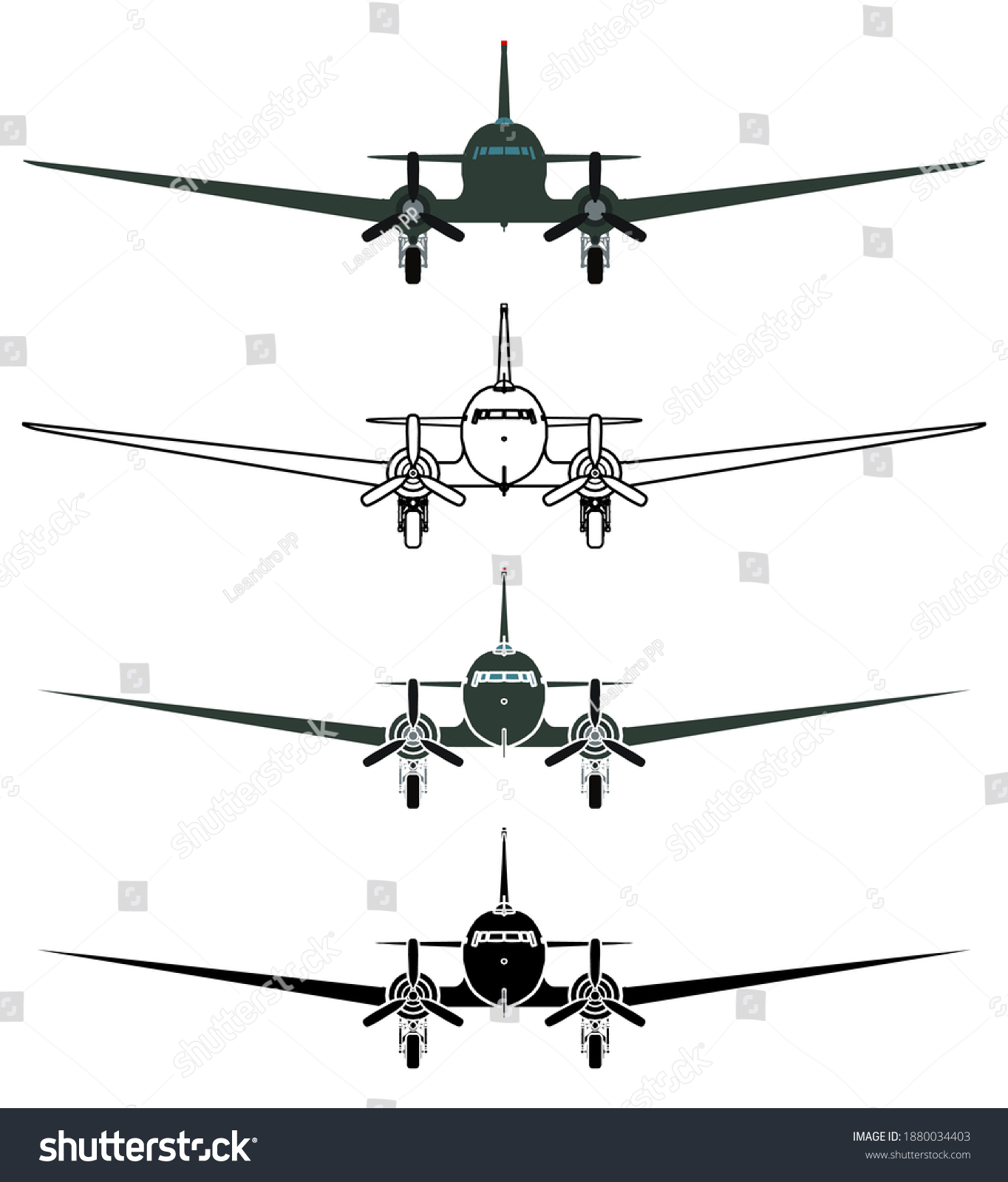 C47 Skytrain Airplane Front View 库存矢量图（免版税）1880034403 | Shutterstock