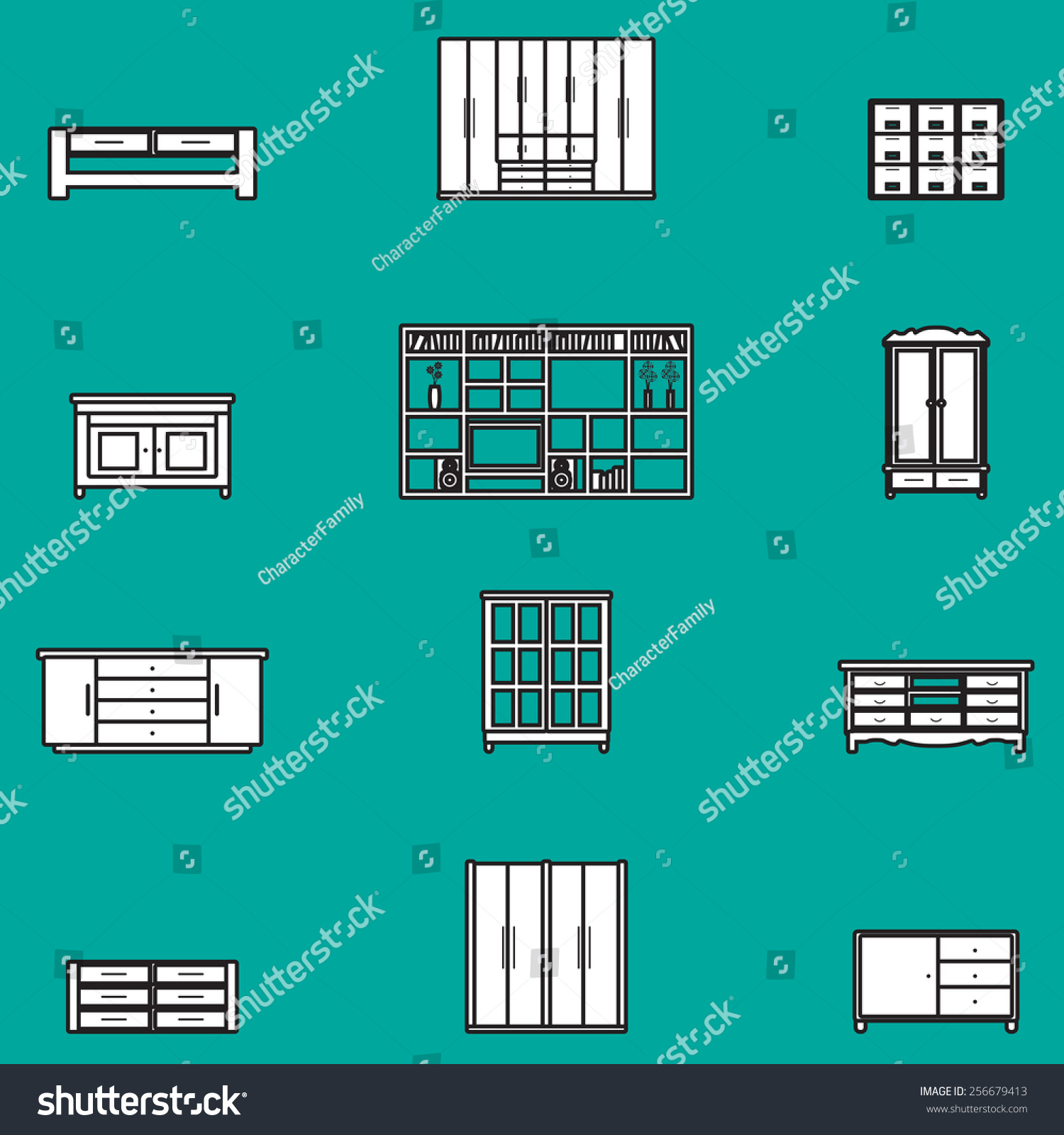 Cabinets Shelves Vector Set Stock Vector (Royalty Free) 256679413 ...