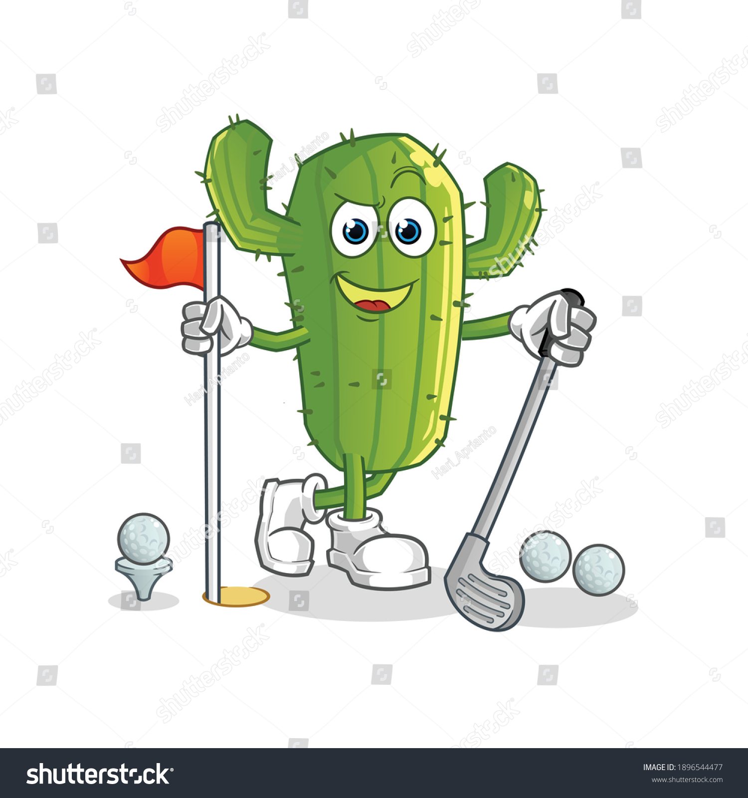 Cactus Playing Golf Vector Cartoon Character Stock Vector (Royalty Free ...