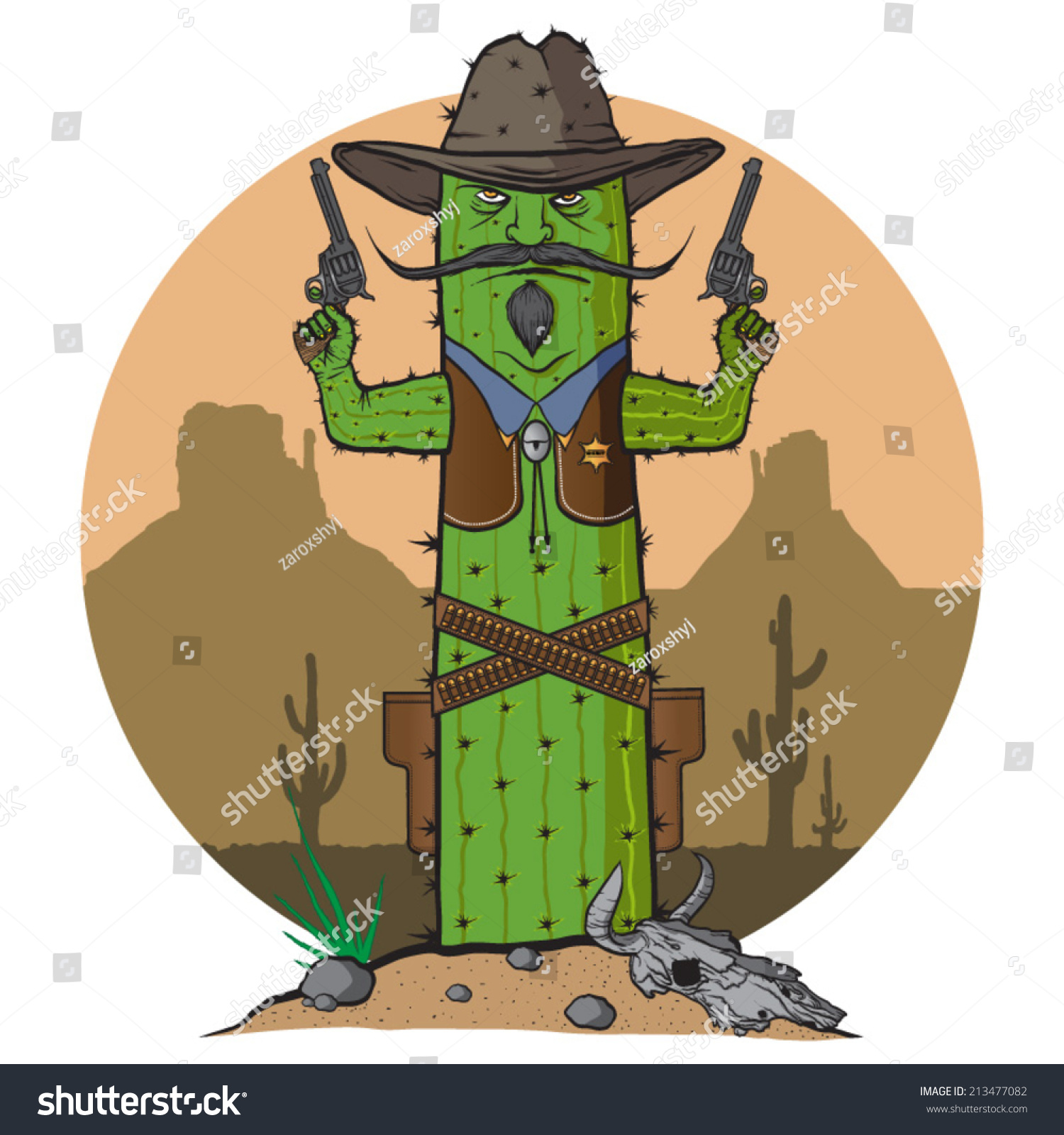 Cactus Sheriff Logo Hand Drawn Vector Stock Vector (Royalty Free ...