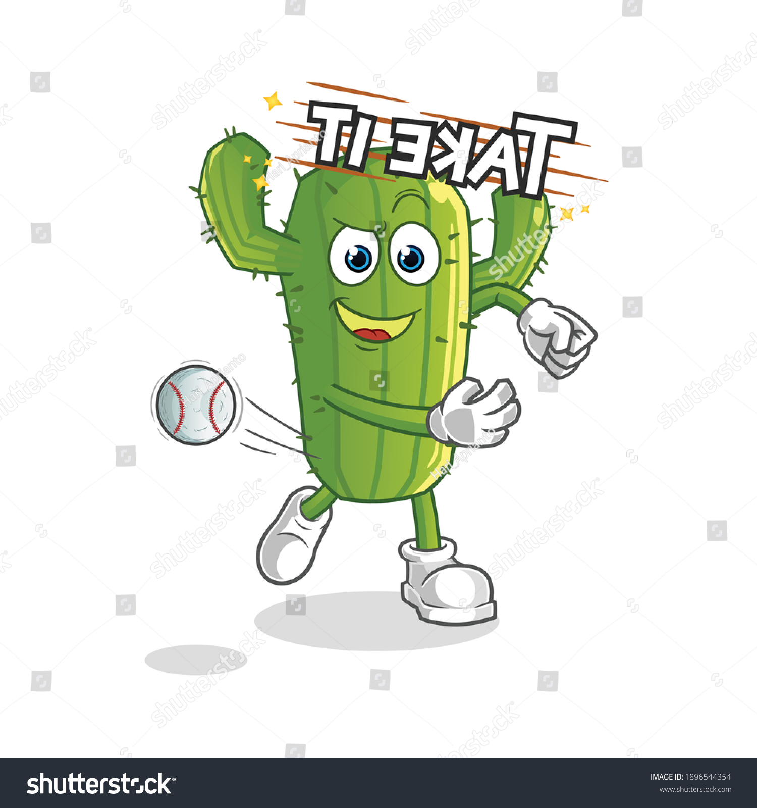 Cactus Throwing Baseball Vector Cartoon Character Stock Vector (Royalty ...