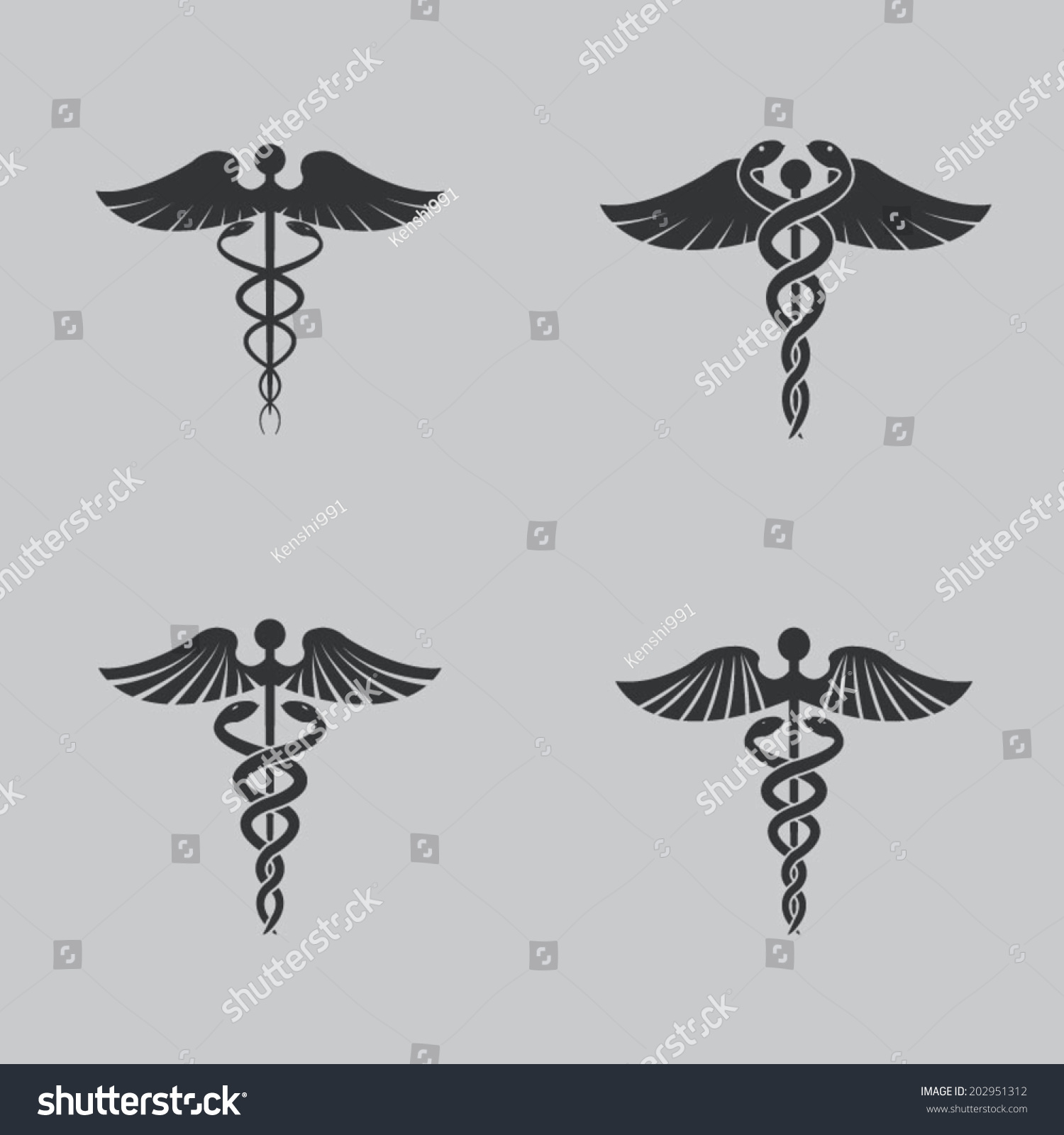 Caduceus Symbol Four Variations Stok Vektör (Telifsiz) 202951312 ...