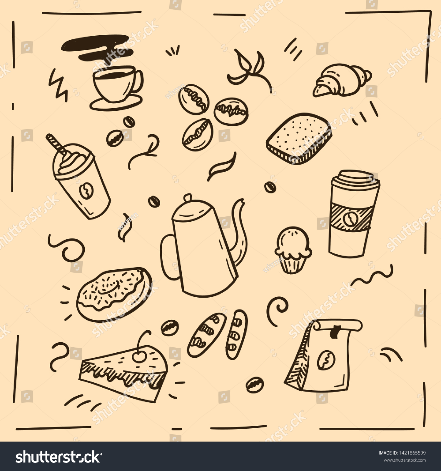Cafe Doodle Set Graphic Design Elements Stock Vector (Royalty Free ...