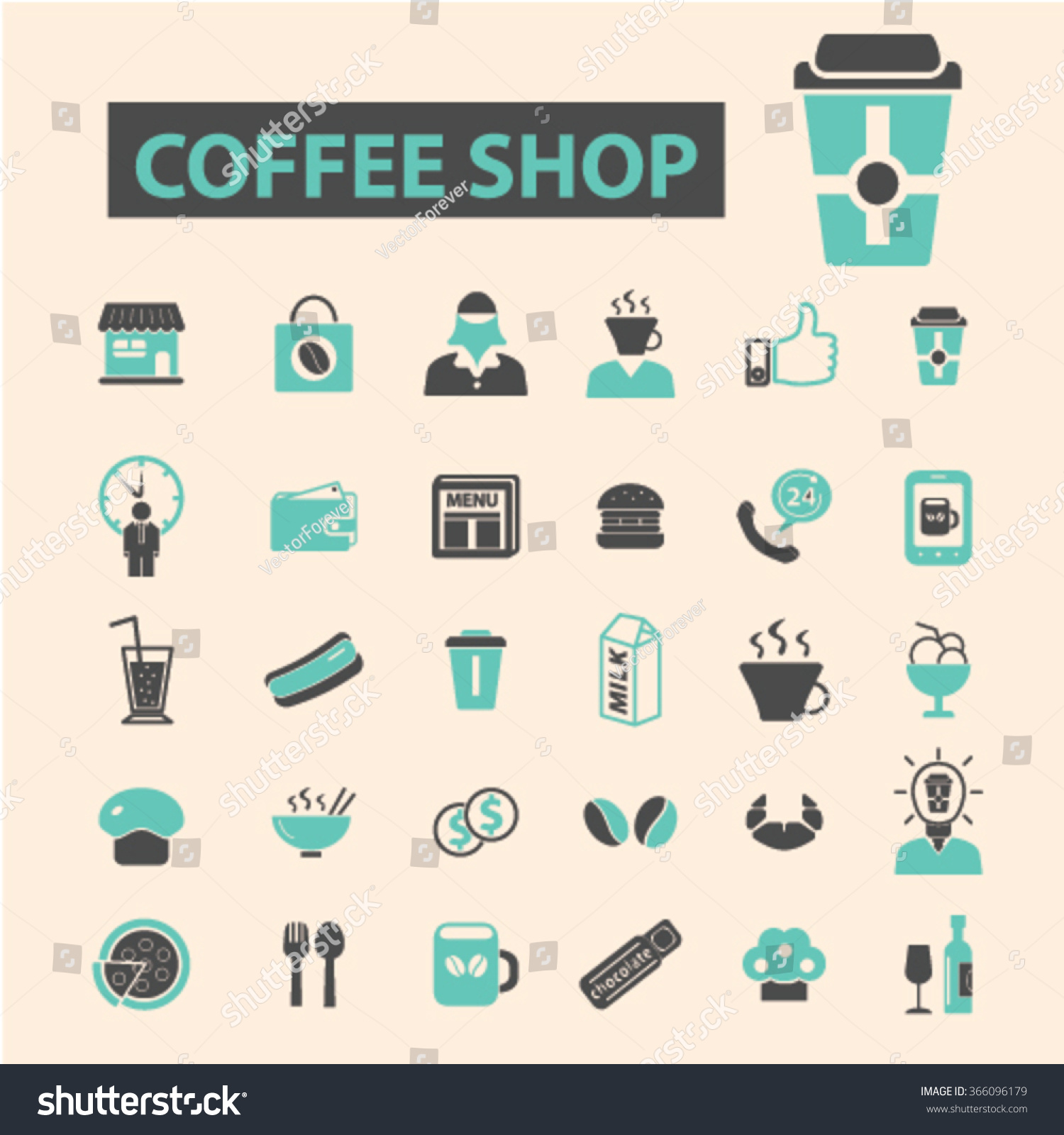 Cafe Drinking Coffee Cafeteria Icons: vetor stock (livre de direitos ...