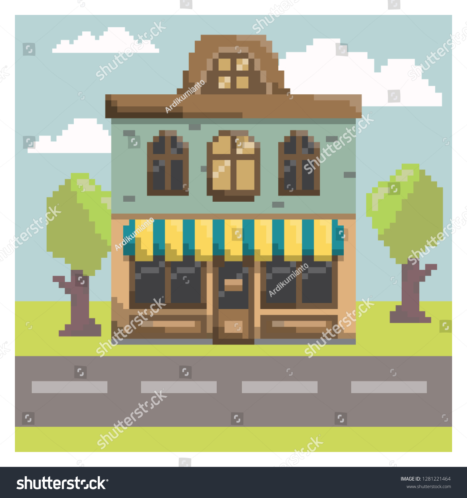 Cafe Pixel Art: เวกเตอร์สต็อก (ปลอดค่าลิขสิทธิ์) 1281221464 | Shutterstock
