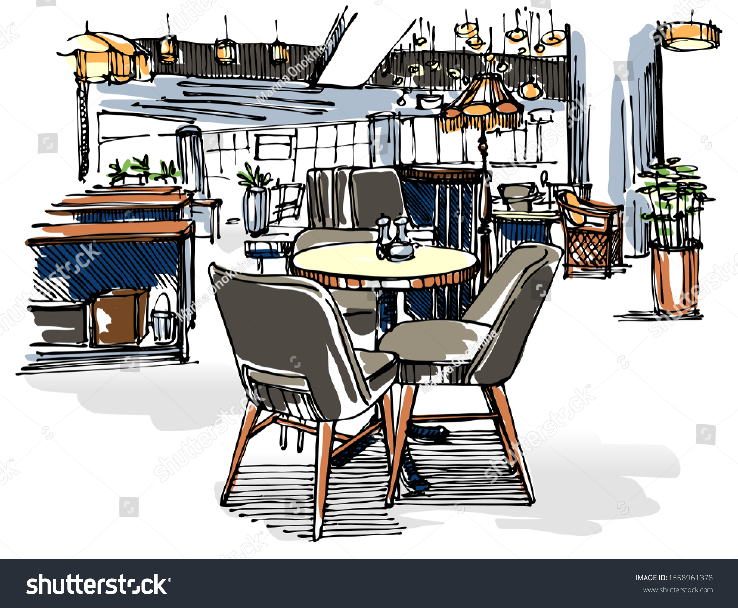Cafe Interior Hand Drawn Sketch Stock Vector (Royalty Free) 1558961378