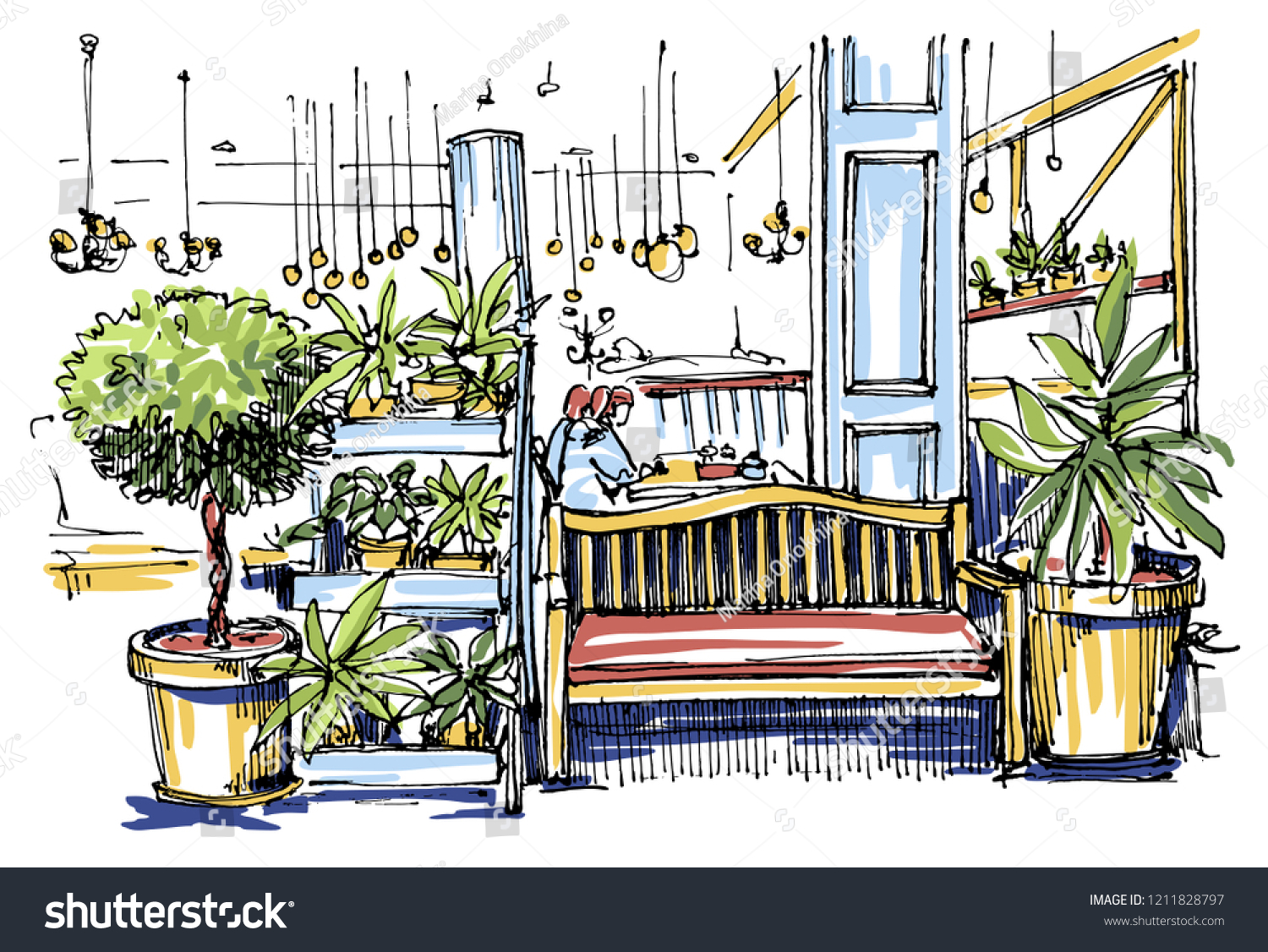 Cafe Interior Sketch Stock Vector (Royalty Free) 1211828797