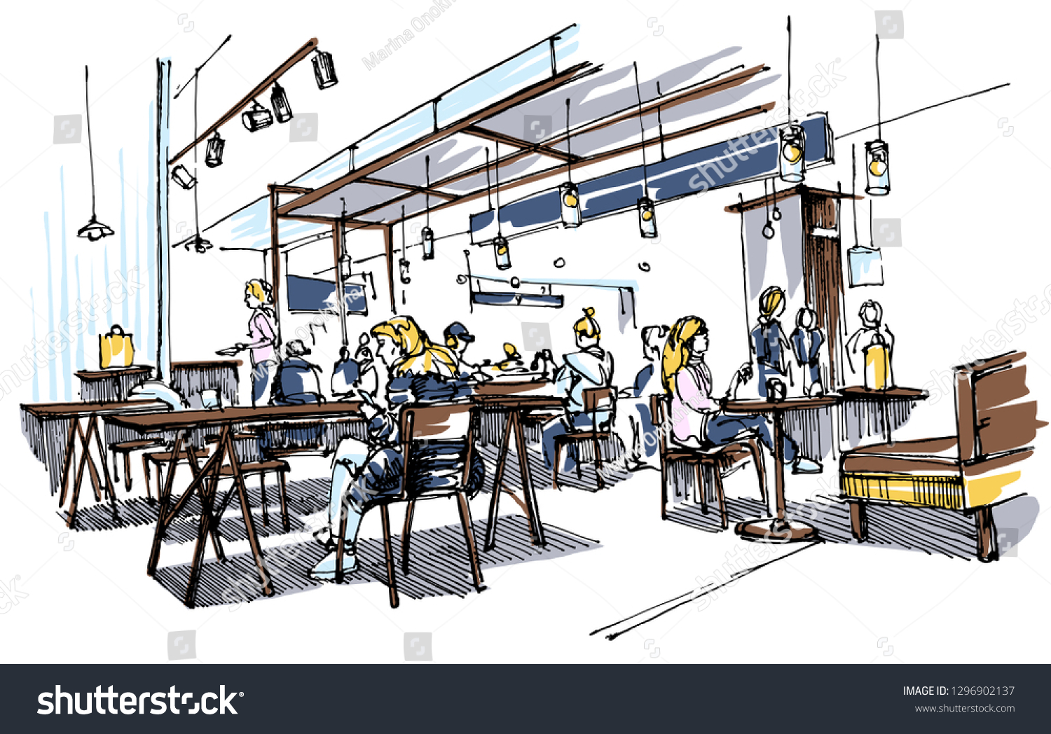 Cafe Interior Sketch Stock Vector (Royalty Free) 1296902137