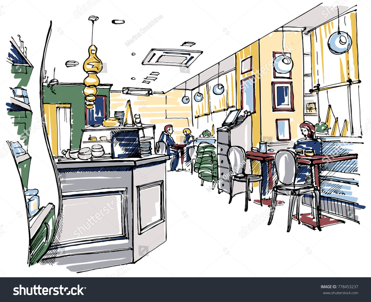 Cafe Interior Sketch Stock Vector (Royalty Free) 778453237