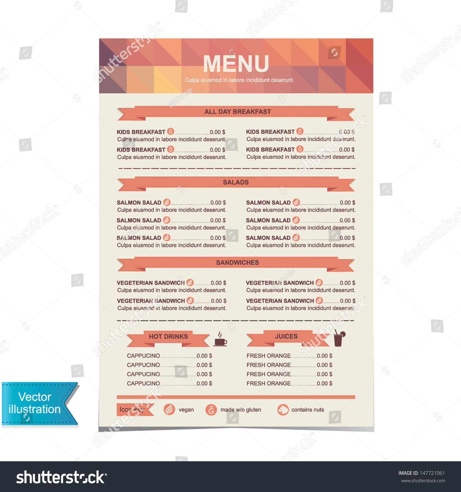Cafe Menu Template Designvector Illustration Stock Vector (Royalty Free ...
