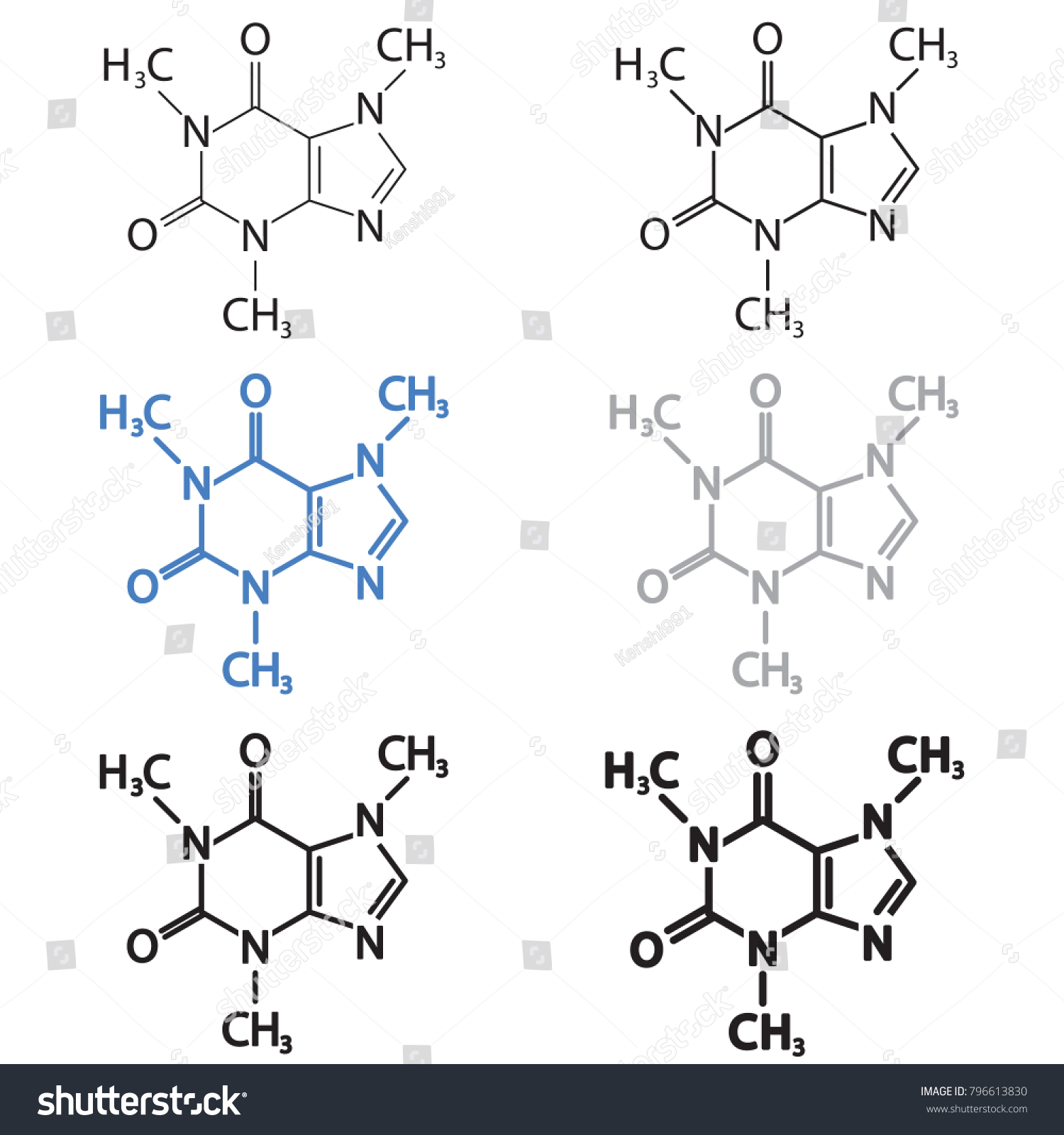 Caffeine Molecular Structural Chemical Formula Set Stock Vector ...