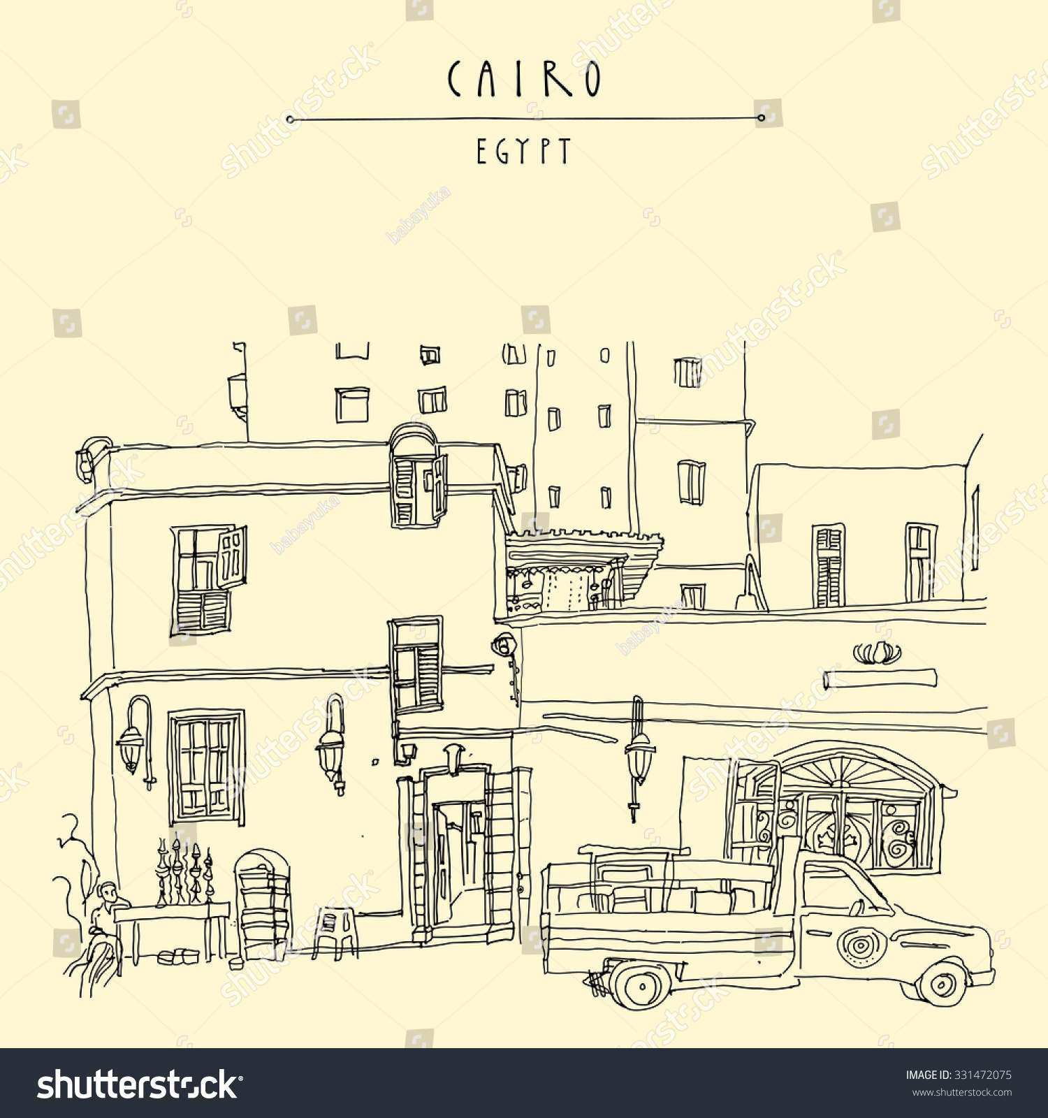 Cairo Egypt Monocromatic Vector Hand Drawn Stock Vector (Royalty Free ...