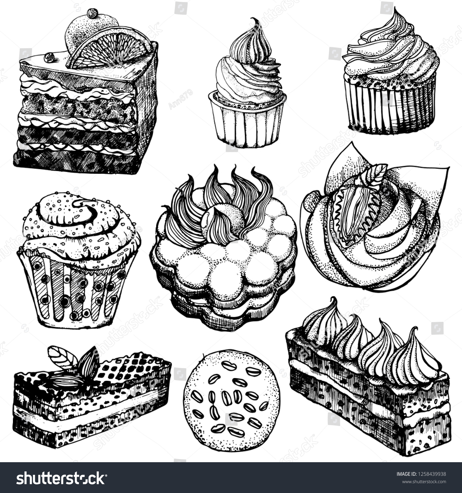 Cake Set Hand Drawing Vector Isolated : image vectorielle de stock ...