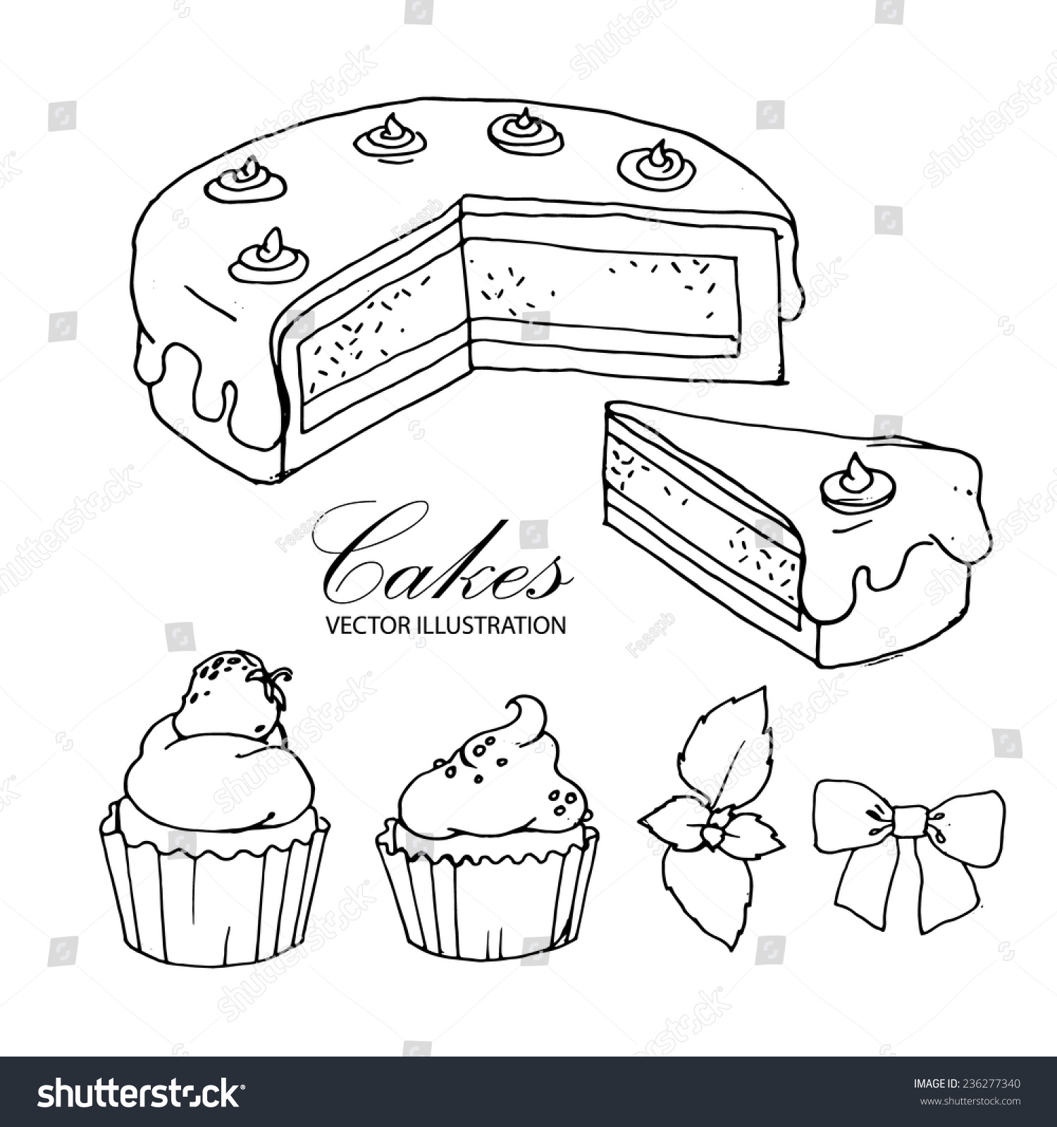 Cakes Sketch Set Vector Illustration Stock Vector (Royalty Free ...