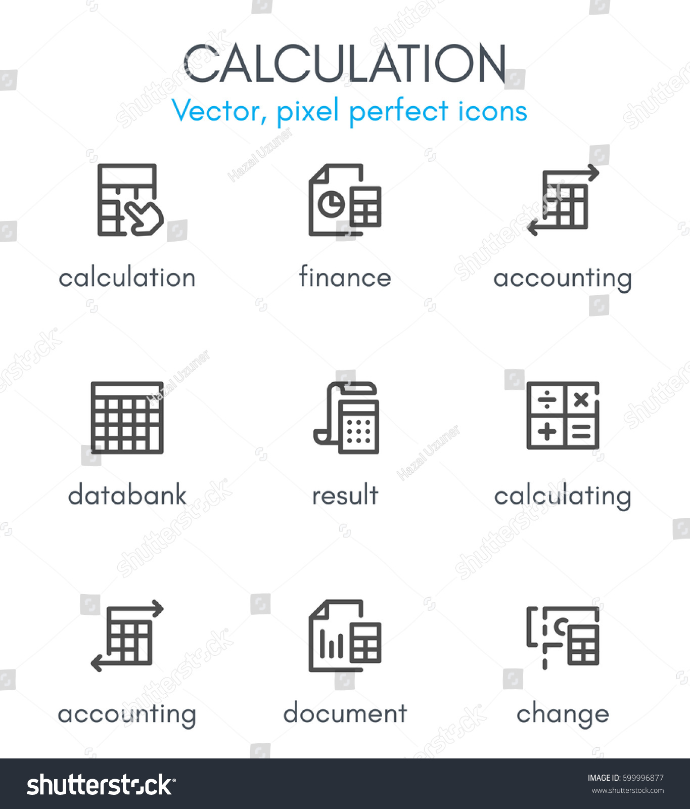 Calculation Theme Line Icon Set Pixel Stock Vector (Royalty Free) 699996877