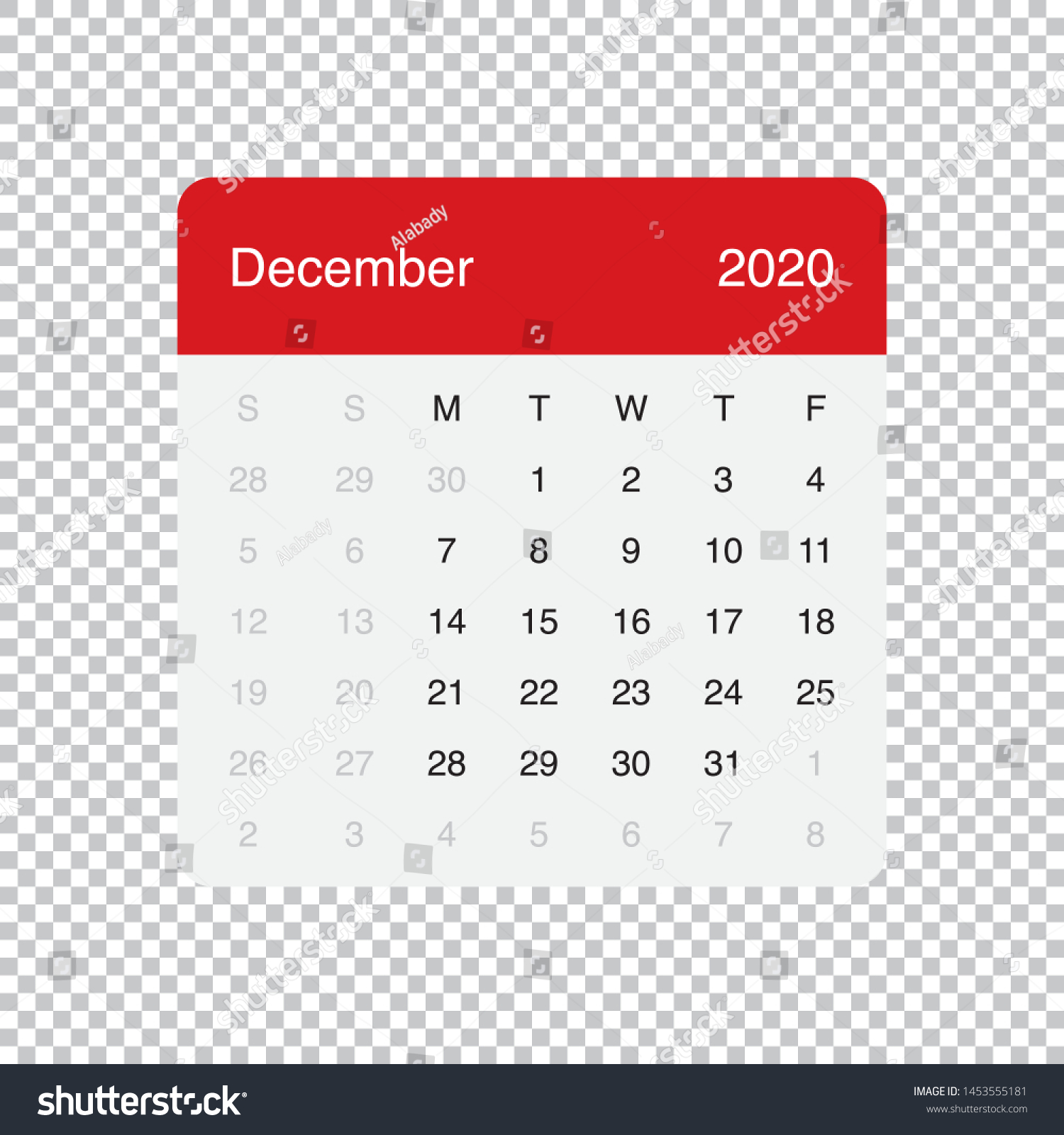Calendar December 2020 Clean Minimal Table Stock Vector (Royalty Free ...