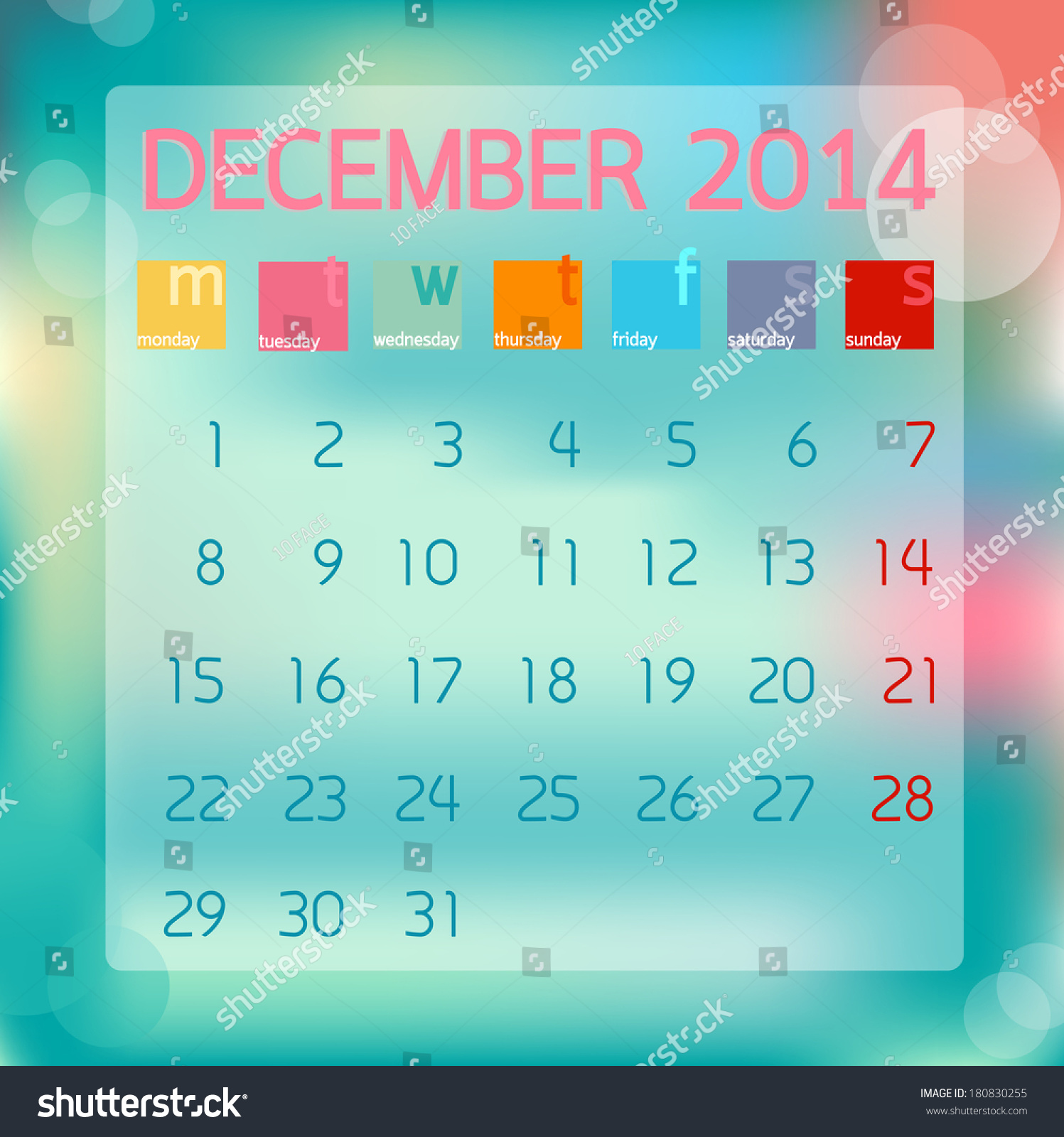 Calendar December 2014 Flat Style Background Stock Vector (Royalty Free ...