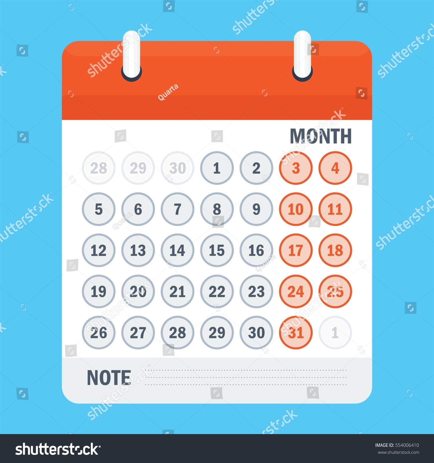 Calendar Flat Vector Cartoon Illustration Objects Stock Vector (Royalty ...