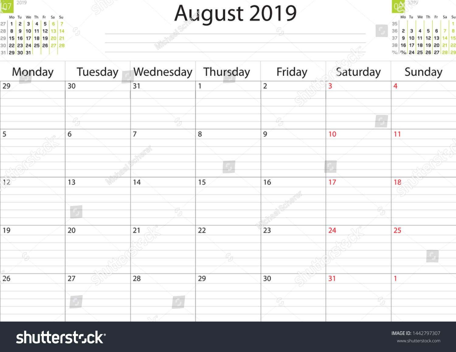 Calendar Grid Month August 2019 Task Stock Vector (Royalty Free ...