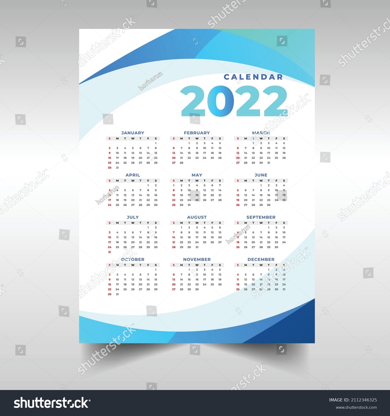 Calendar One Page Template Design Stock Vector (Royalty Free ...
