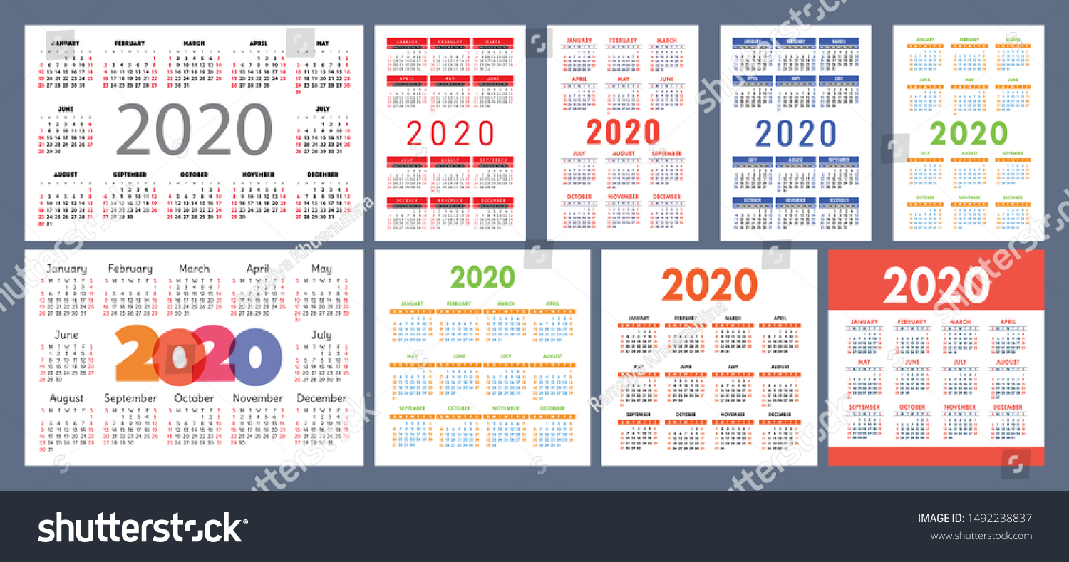 Calendar 2020 Template Calender Design Set Stock Vector (Royalty Free ...