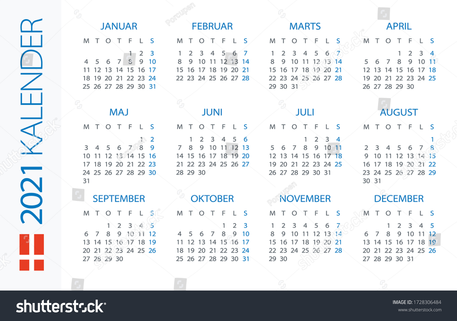 Calendar 2021 Year Horizontal Vector Illustration Stock Vector (Royalty ...