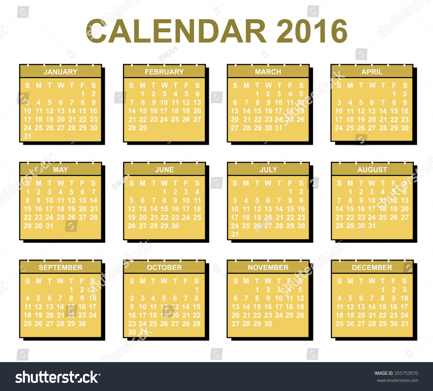 Calendar 2016 Yearly Plan Vector Illustration Stock Vector (Royalty ...