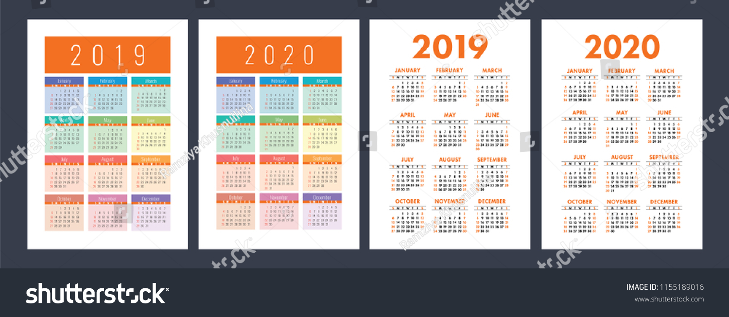 Calendar 2019 2020 Years Basic Vector Stock Vector (Royalty Free ...
