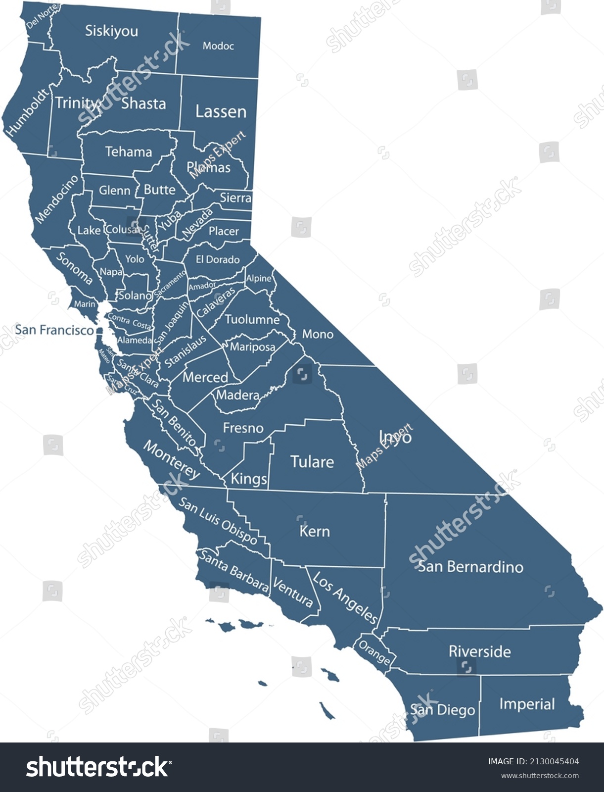 California County Map Names Stock Vector (Royalty Free) 2130045404 ...