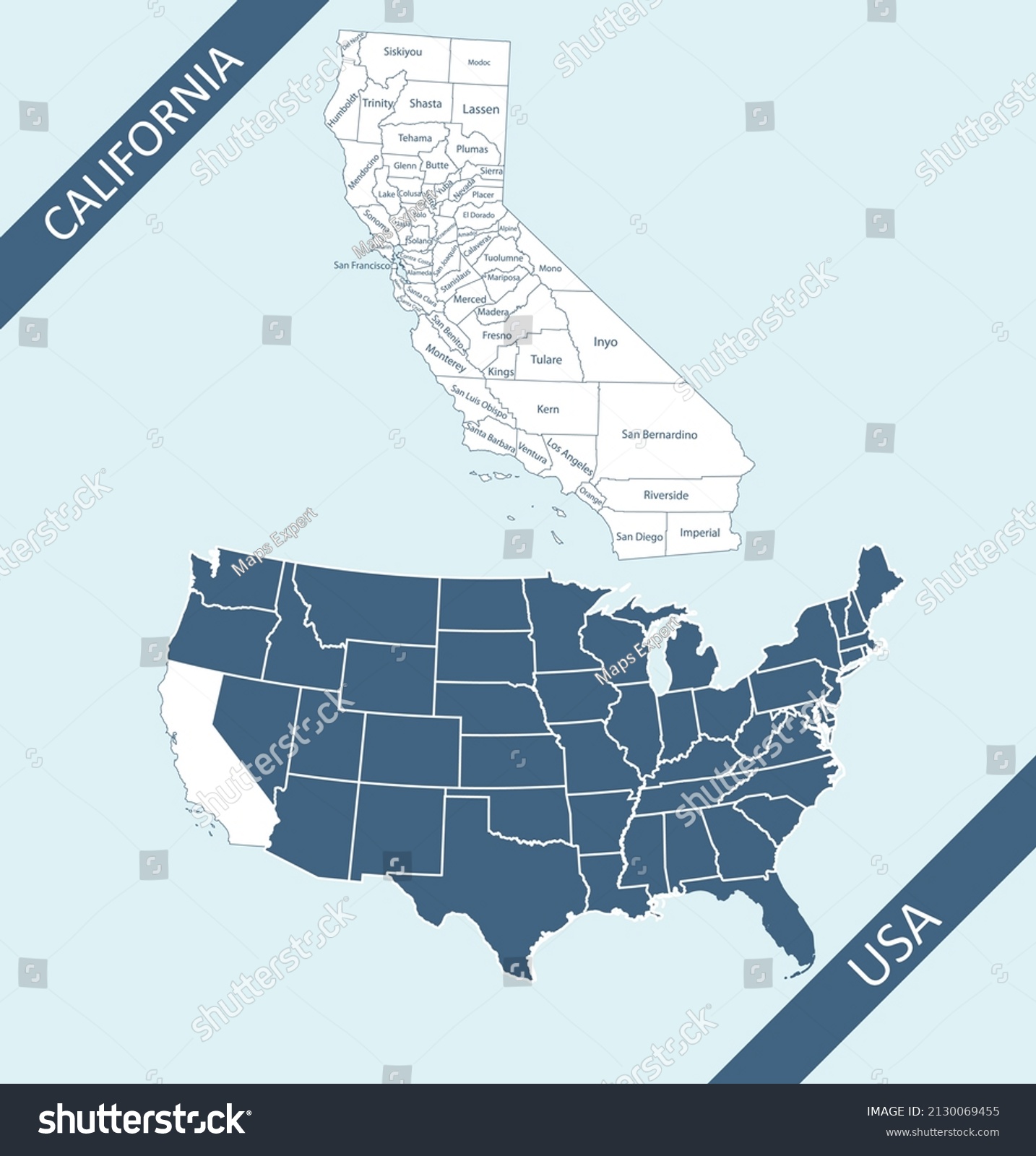 California County Map Names Stock Vector (Royalty Free) 2130069455