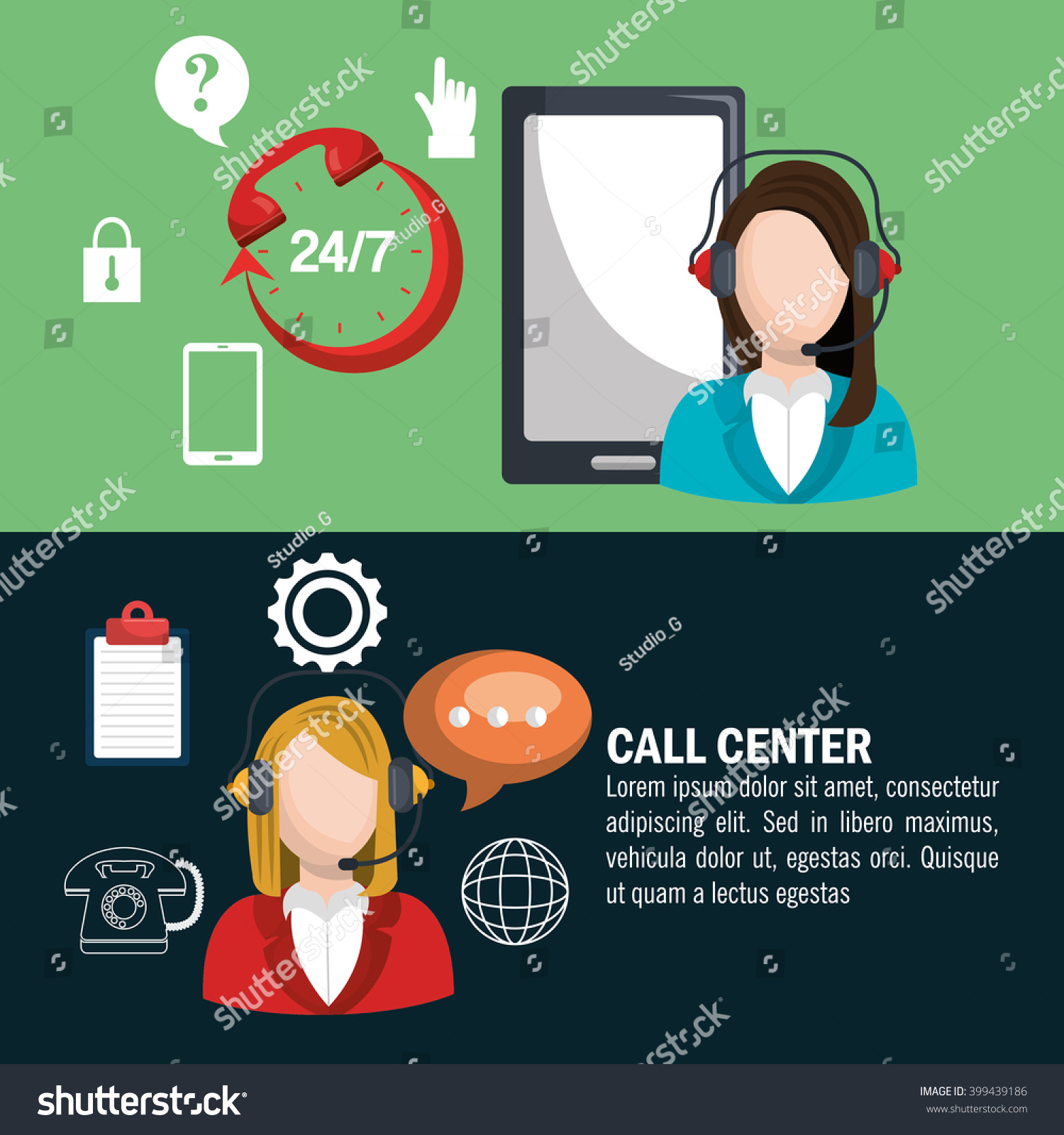 Call Center Design: vector de stock (libre de regalías) 399439186 ...