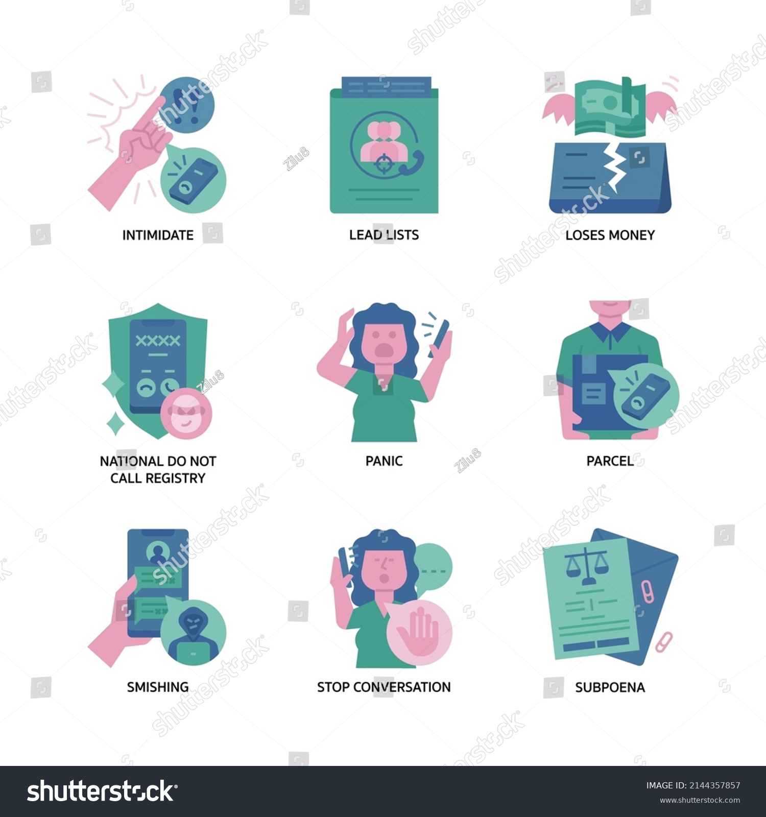Call Center Scam Icon Set Flat Stock Vector (Royalty Free) 2144357857 ...