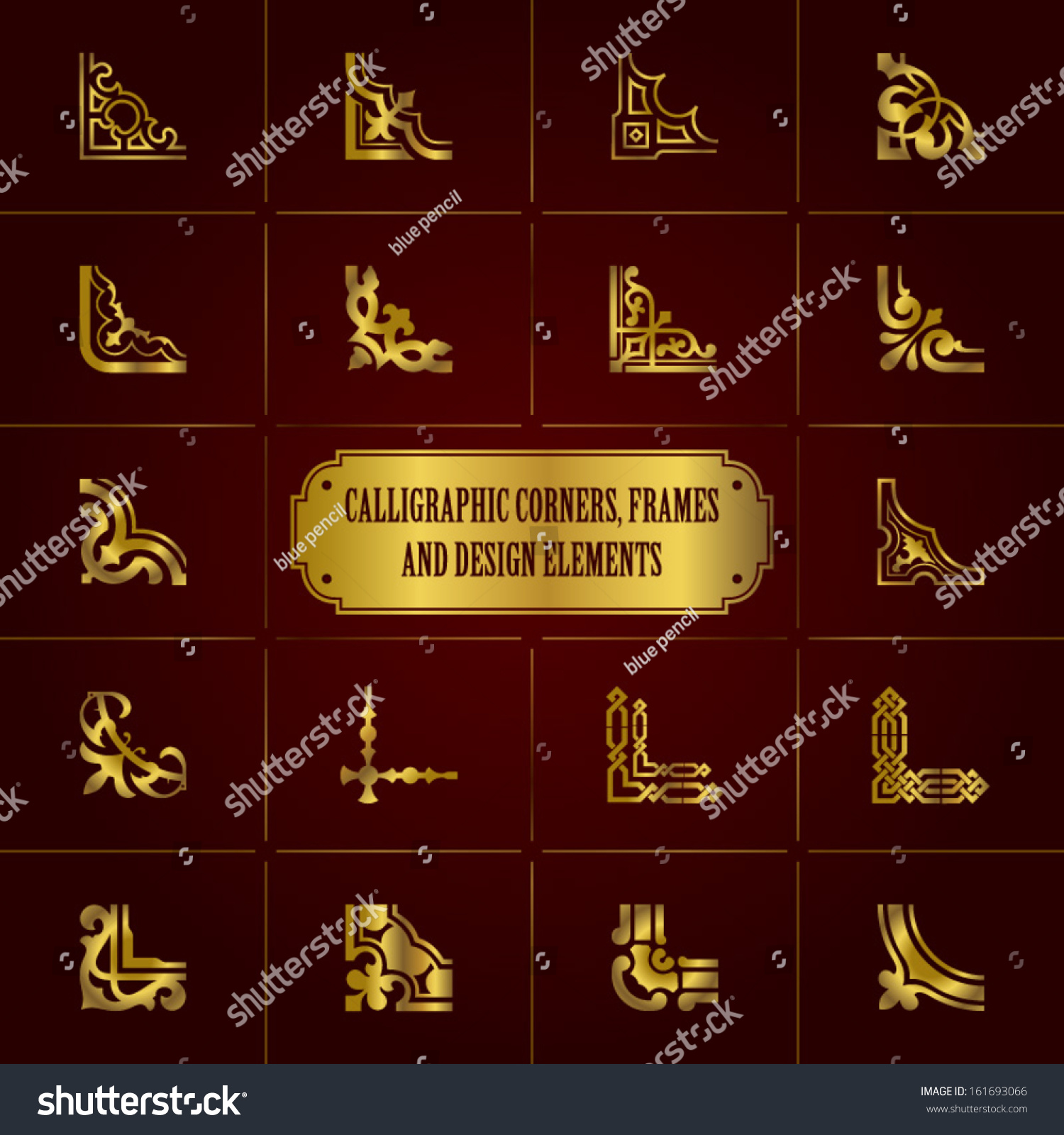 Calligraphic Corners Frames Design Elements Gold Stock Vector (Royalty ...