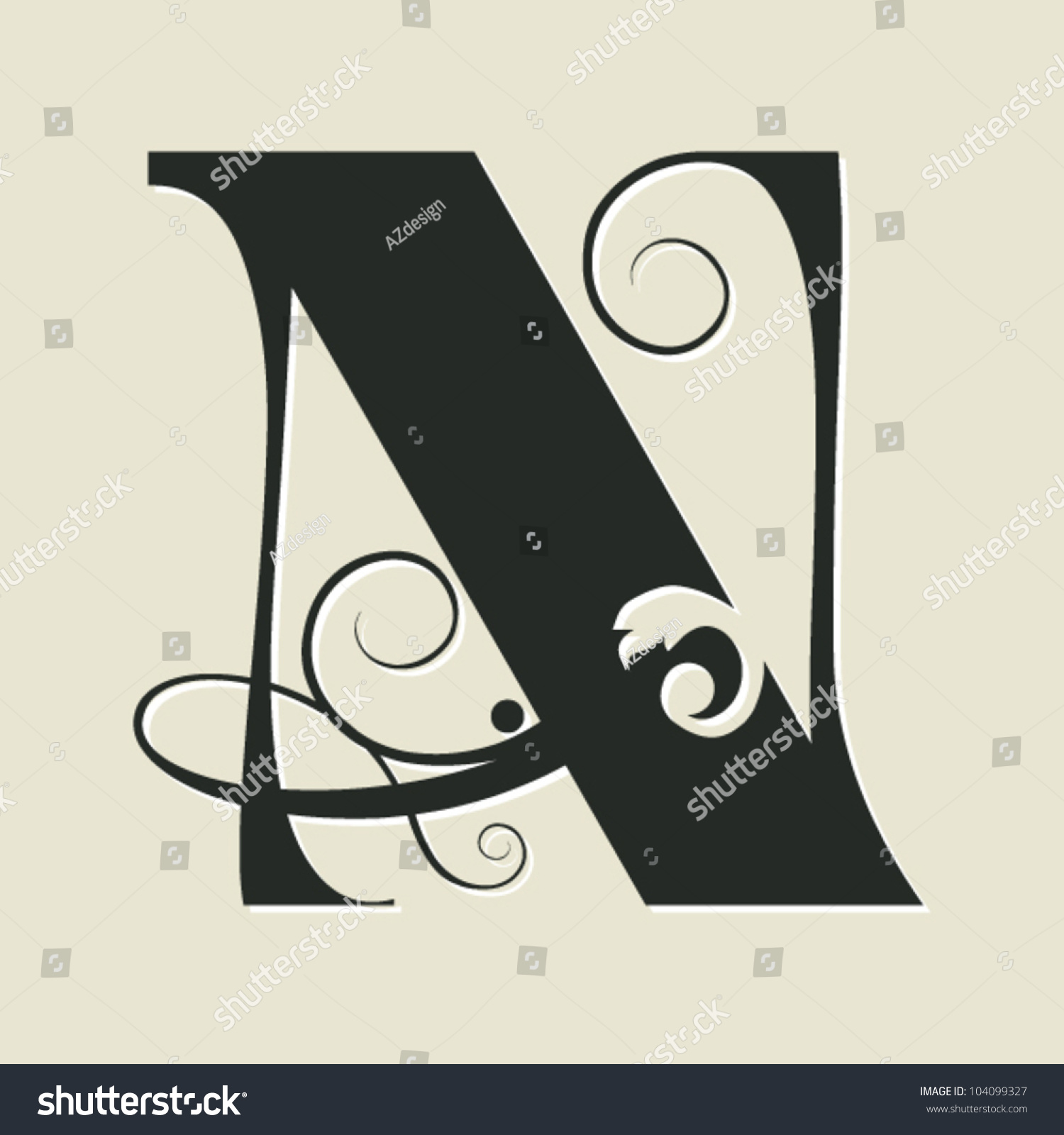 Calligraphic Letter N Stock Vector (Royalty Free) 104099327 - Shutterstock