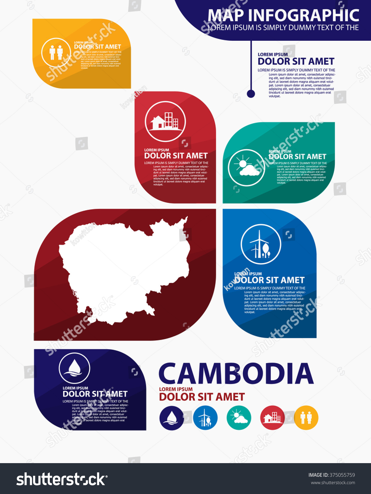 Cambodia Map Infographic Stock Vector (Royalty Free) 375055759 ...