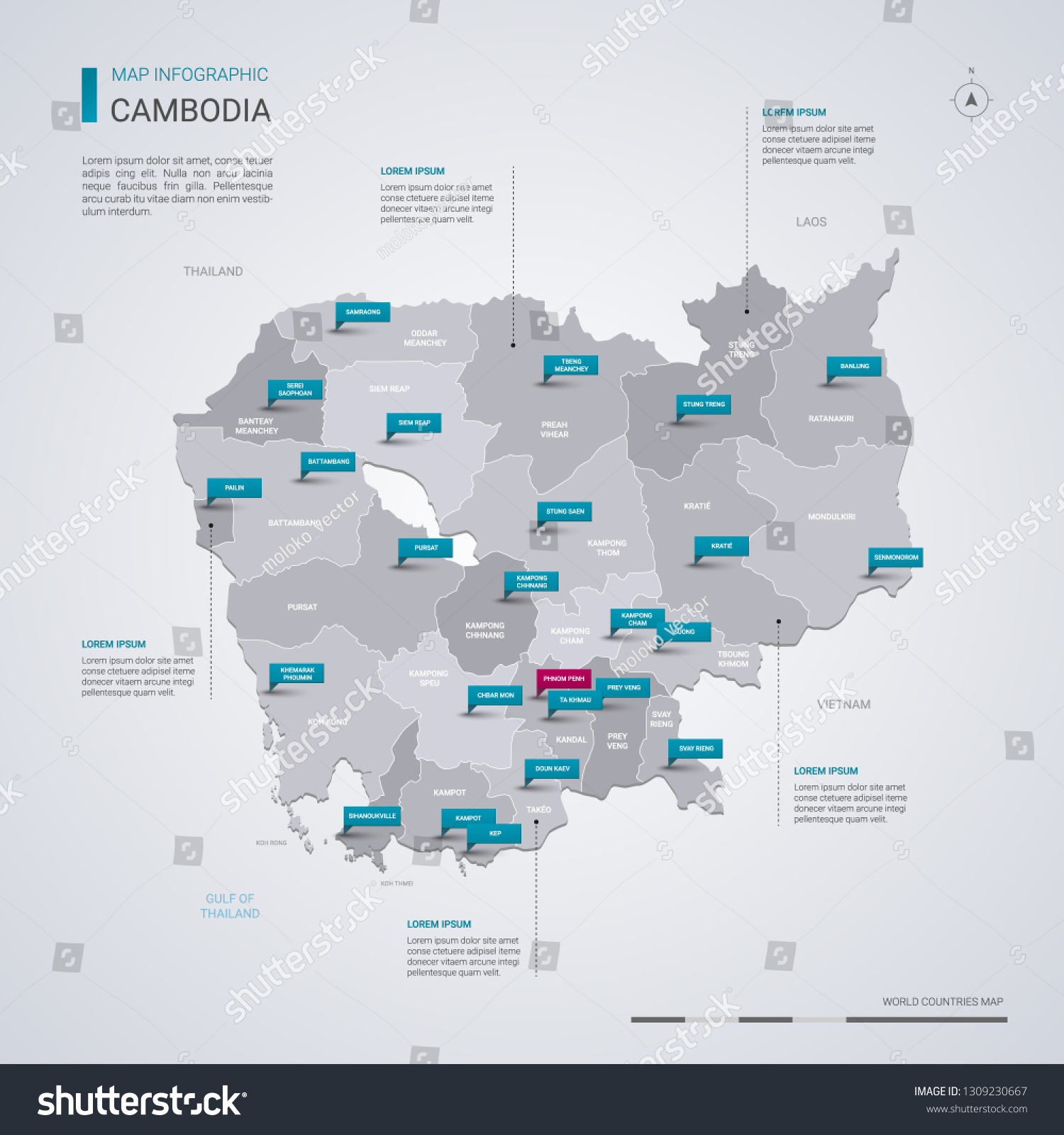 Cambodia Vector Map Infographic Elements Pointer: стоковая векторная ...