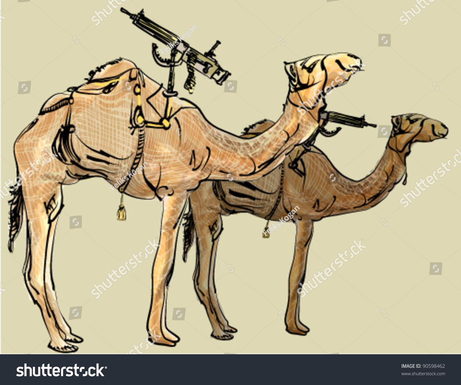 Camels Equipped Machine Guns Munition Stock Vector (Royalty Free) 90598462