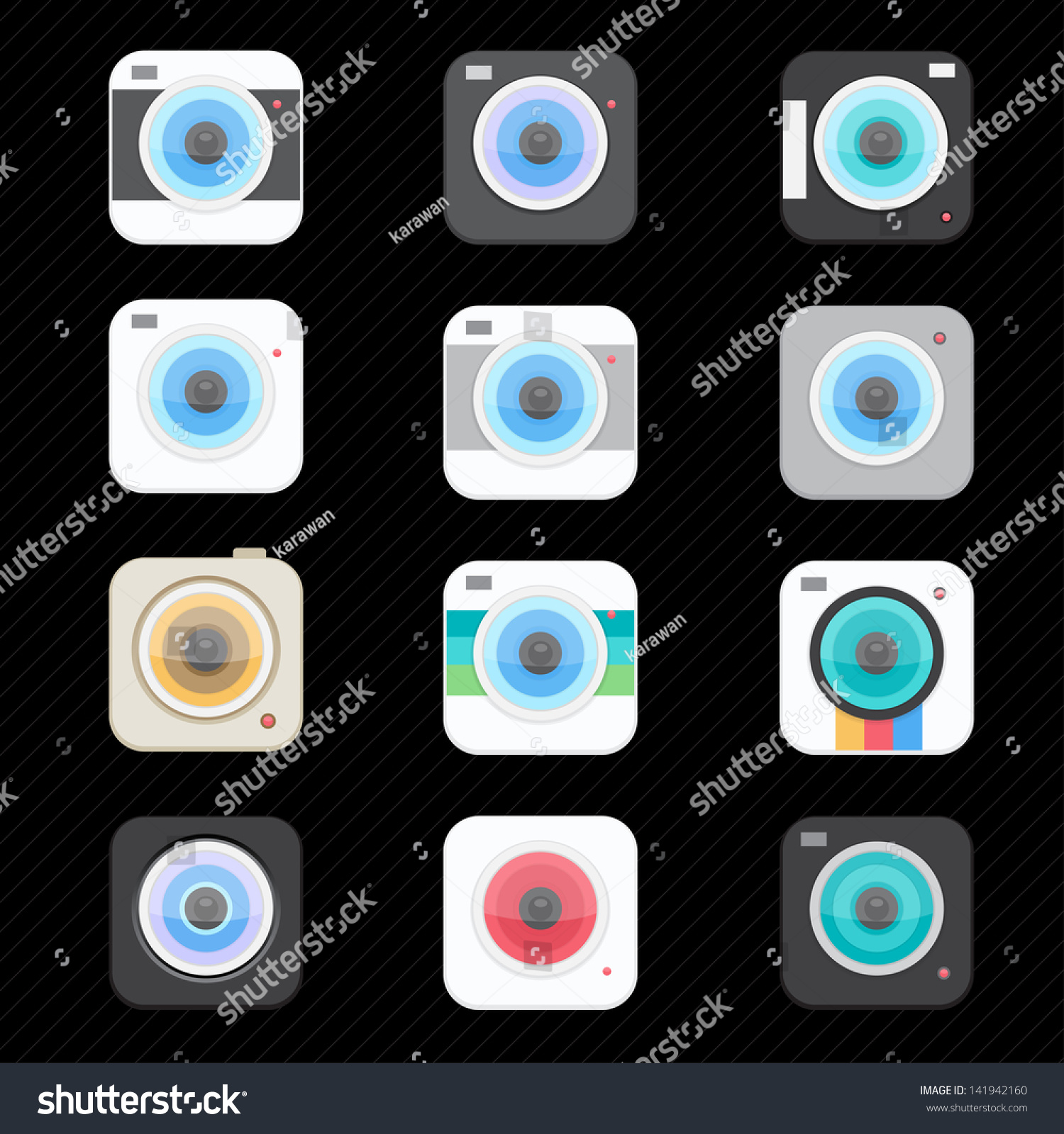 Camera Icons Black Background Stock Vector (Royalty Free) 141942160