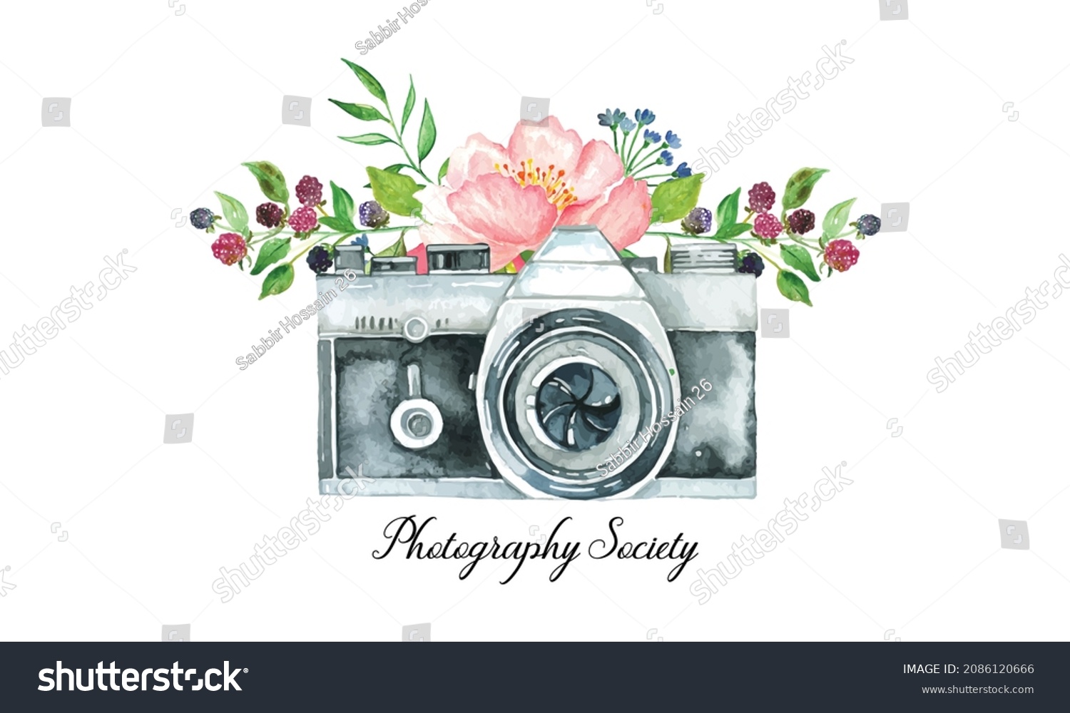Camera Logo Watercolor Camera Flower Vector Stock Vector (Royalty Free ...