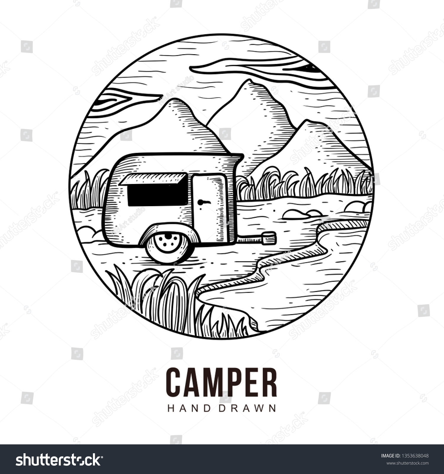 Camper Hand Drawn Stock Vector (Royalty Free) 1353638048