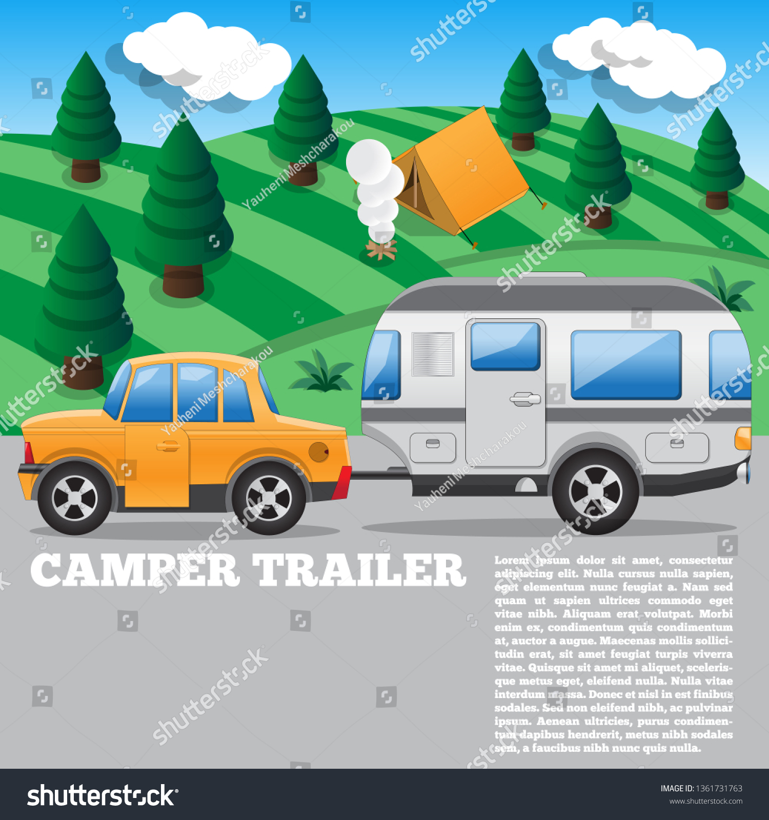 Camper Trailer Side View Vector Illustration: เวกเตอร์สต็อก (ปลอดค่า ...