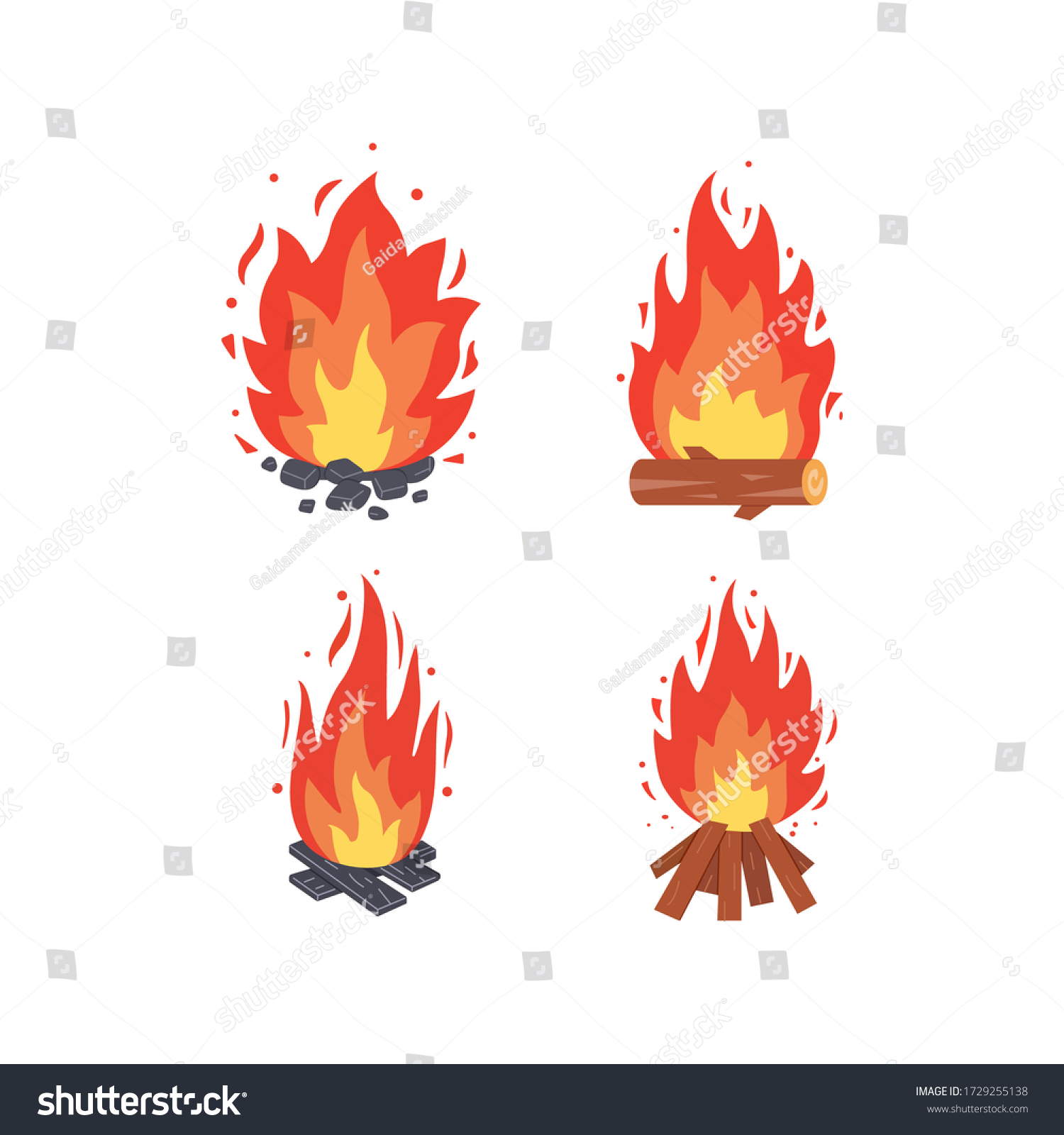Campfire Different Types Vector Burning Bonfire Stock Vector (Royalty ...