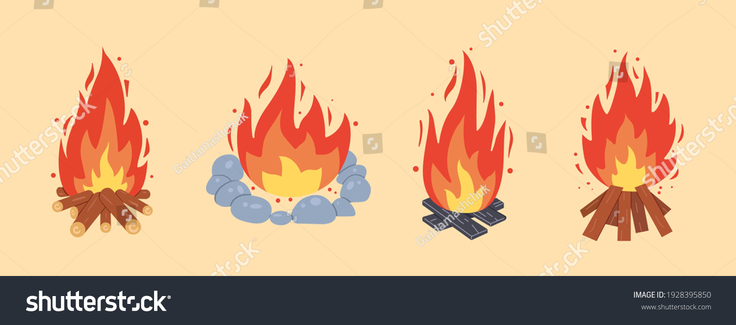 Campfire Different Types Vector Burning Bonfire Stock Vector (Royalty ...