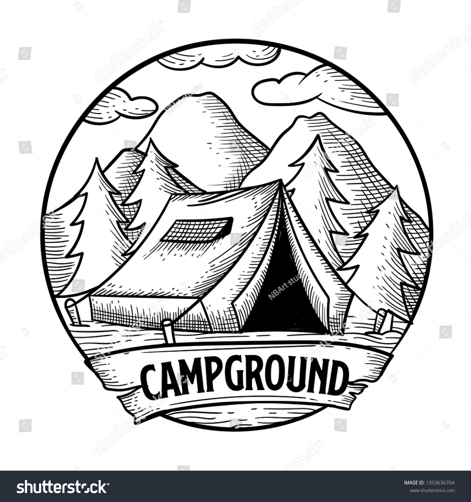 Campground Hand Drawn Stock Vector (Royalty Free) 1353636764 | Shutterstock