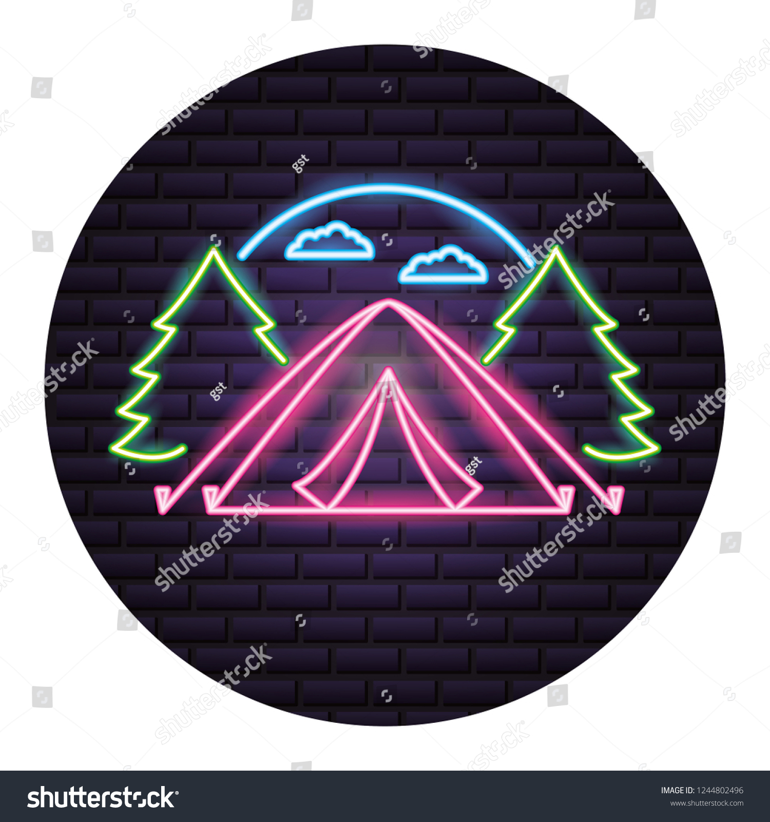 Camping Neon Concept Stock Vector (Royalty Free) 1244802496
